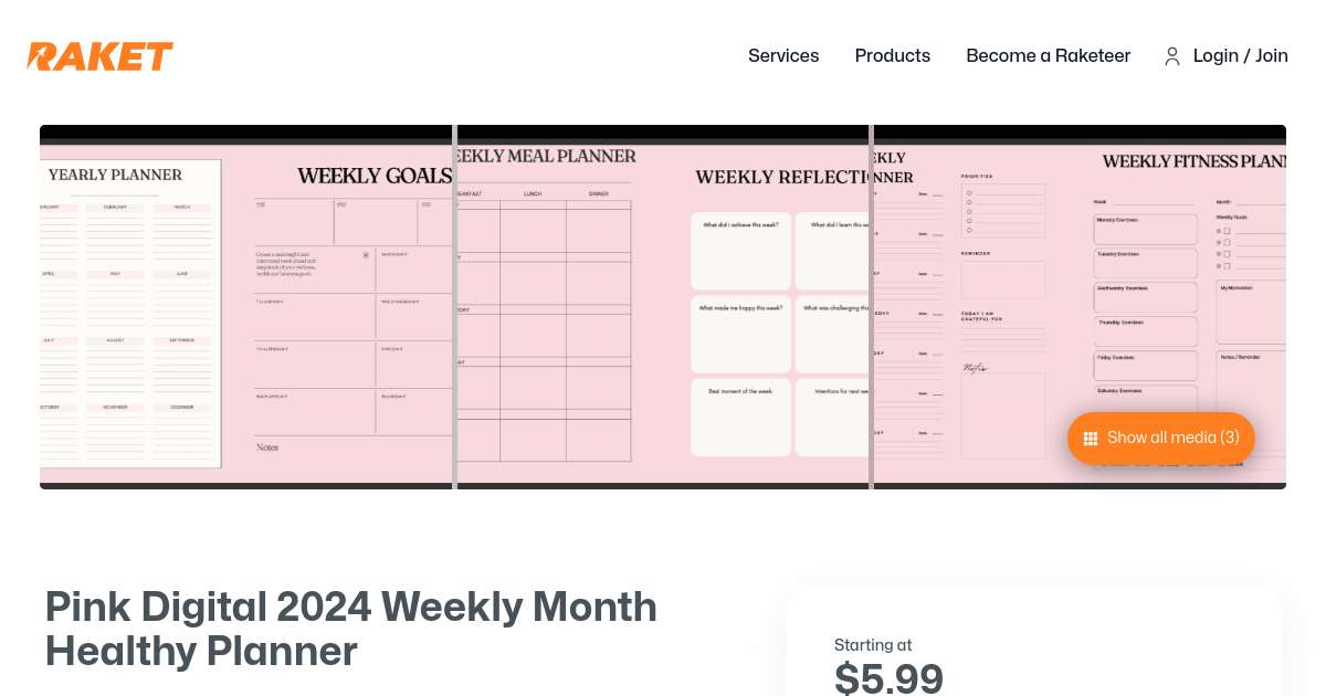 Pink Digital 2024 Weekly Month Healthy Planner by brianandunn - Raket.PH