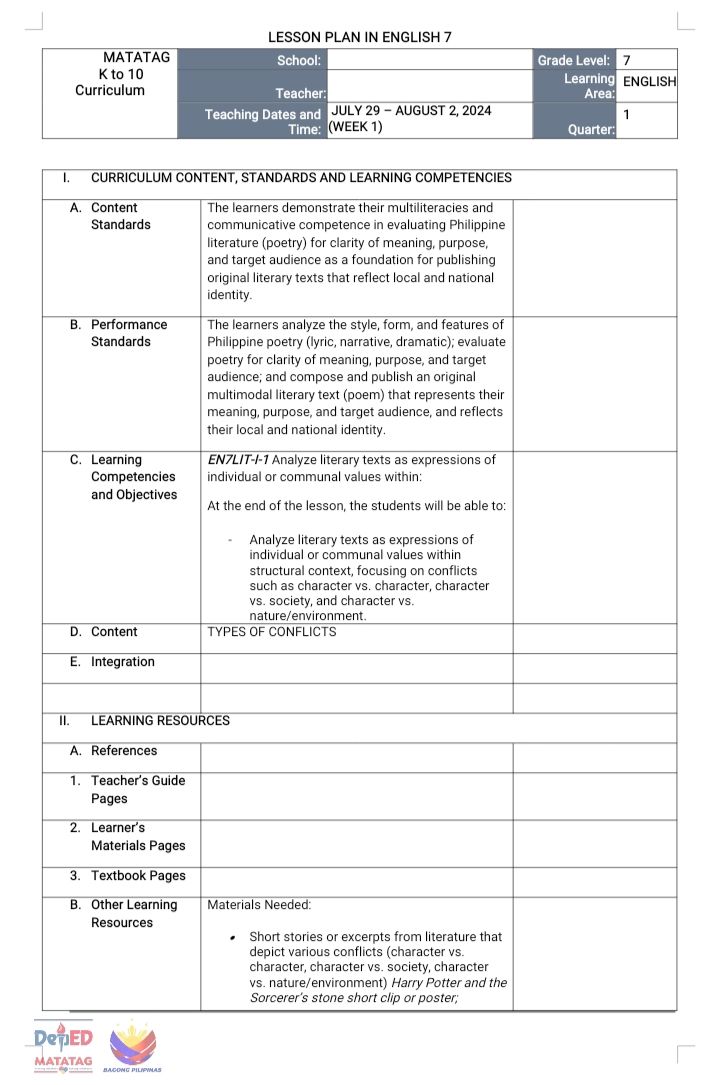 Format Of Lesson Plan In English - Infoupdate.org