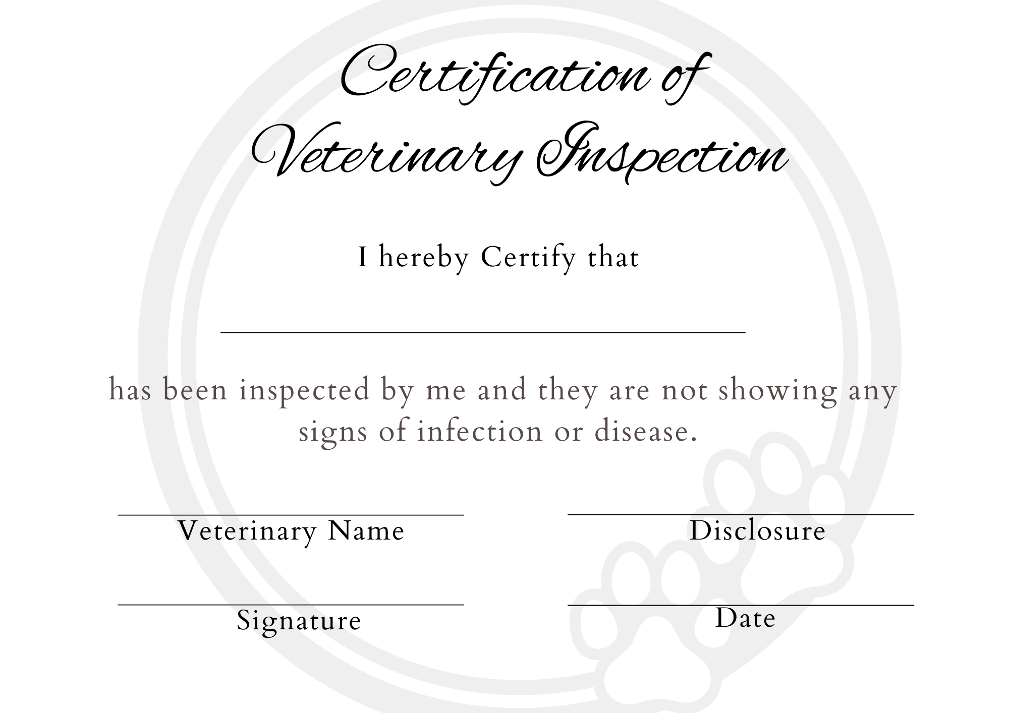 Certificate Of Veterinary Inspection