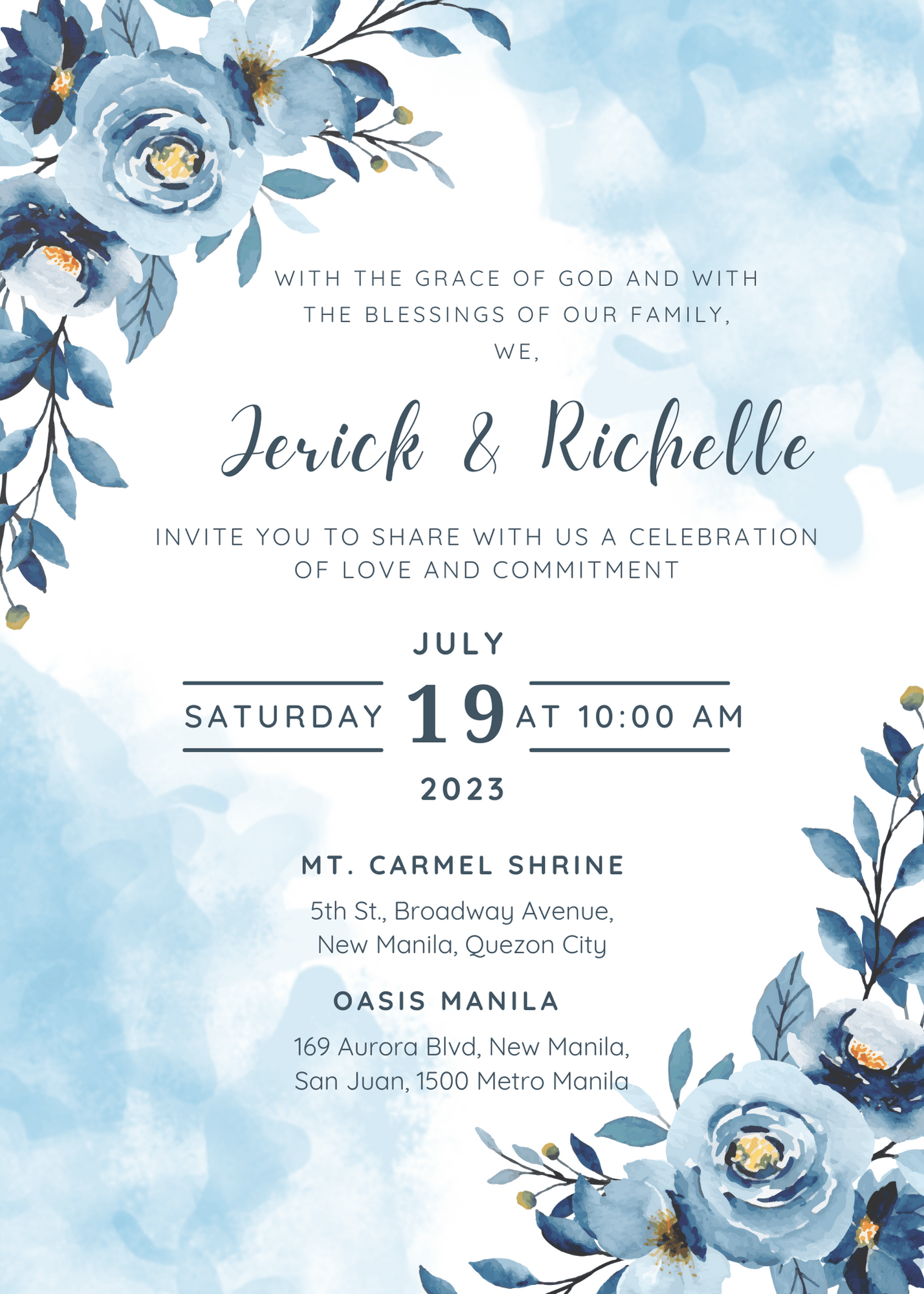 Dusty blue wedding invitation free template | Beachweddingtips.com