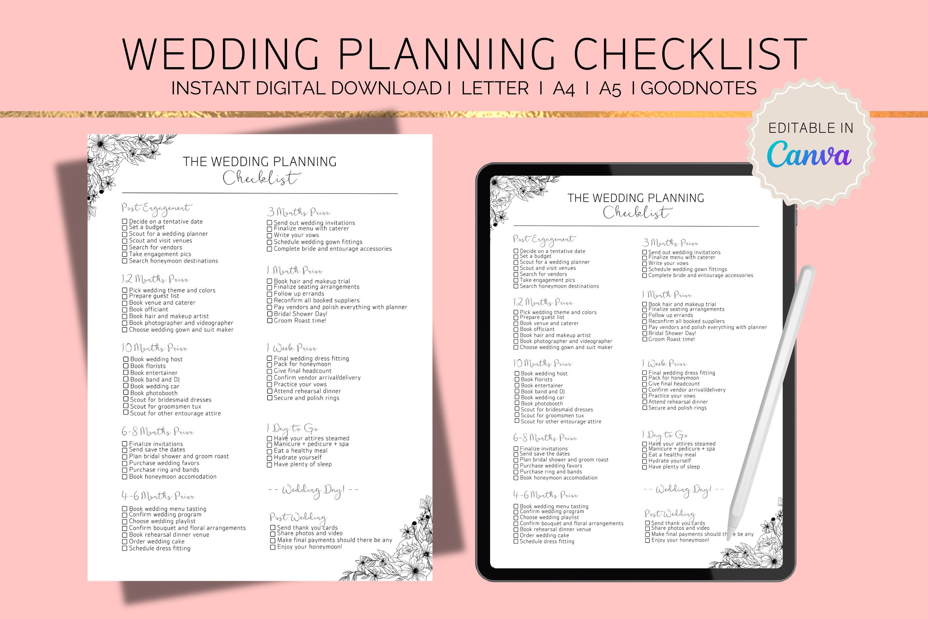 Printable Wedding Checklist Timeline Planner Wedding Planning