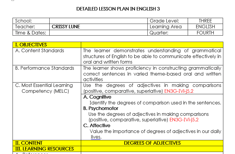 Deped Detailed Lesson Plan Exle - Infoupdate.org