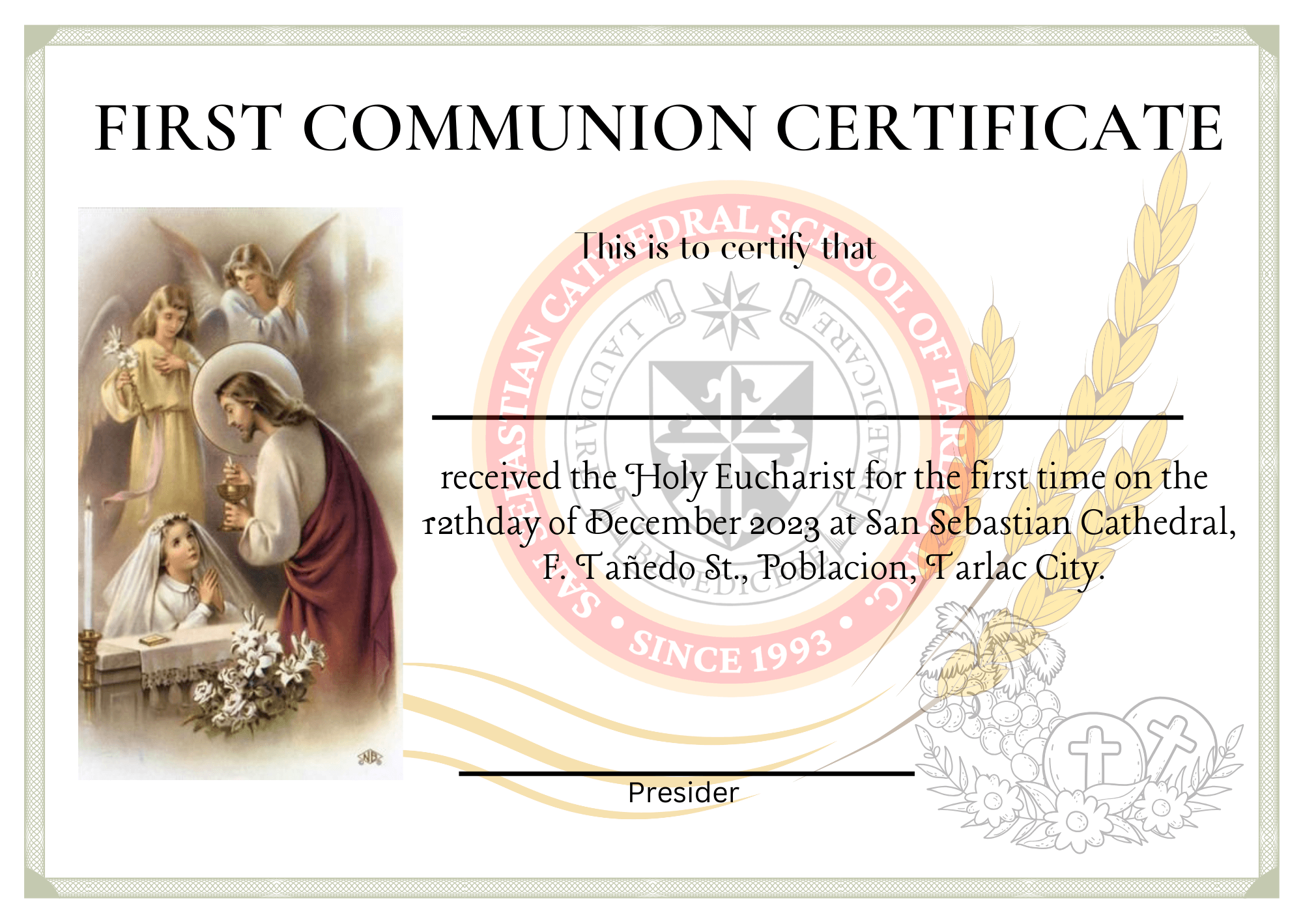 First Holy Communion Certificates