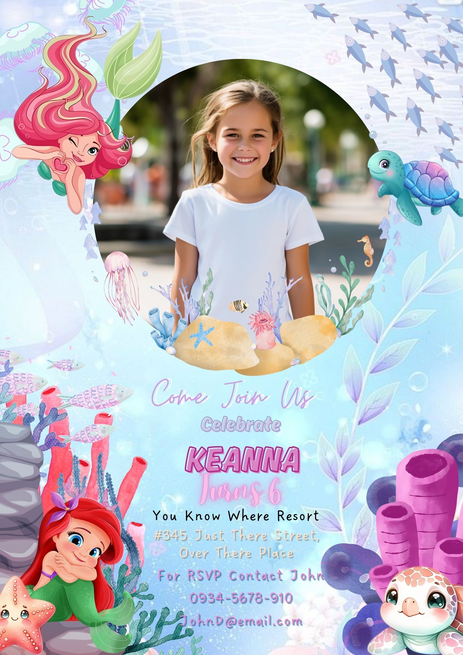 Little Mermaid Invitation Template Bright Invitation Card With Cute