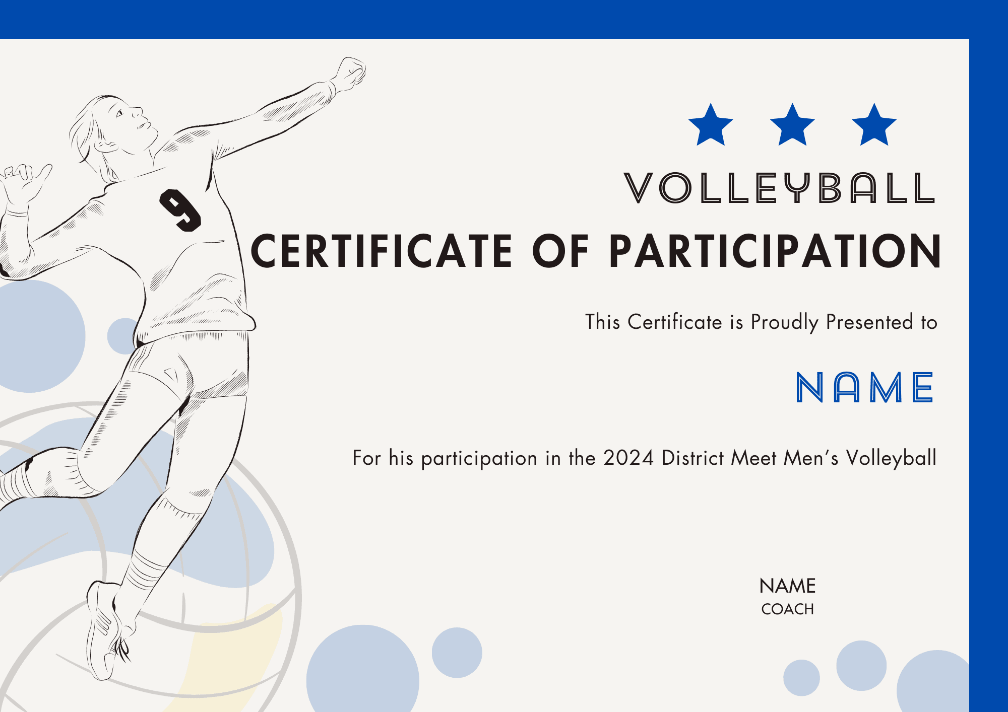 Volleyball Certificate Template Editable Sports Certificate,