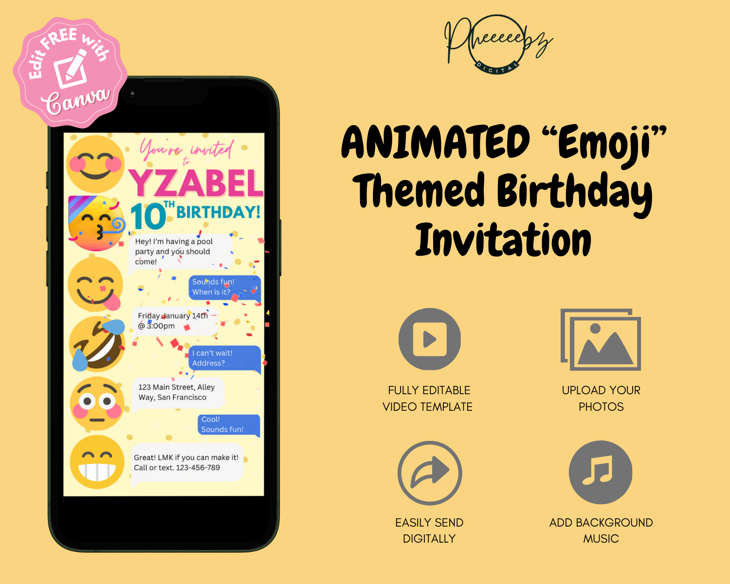 Background Emoji Birthday Invites