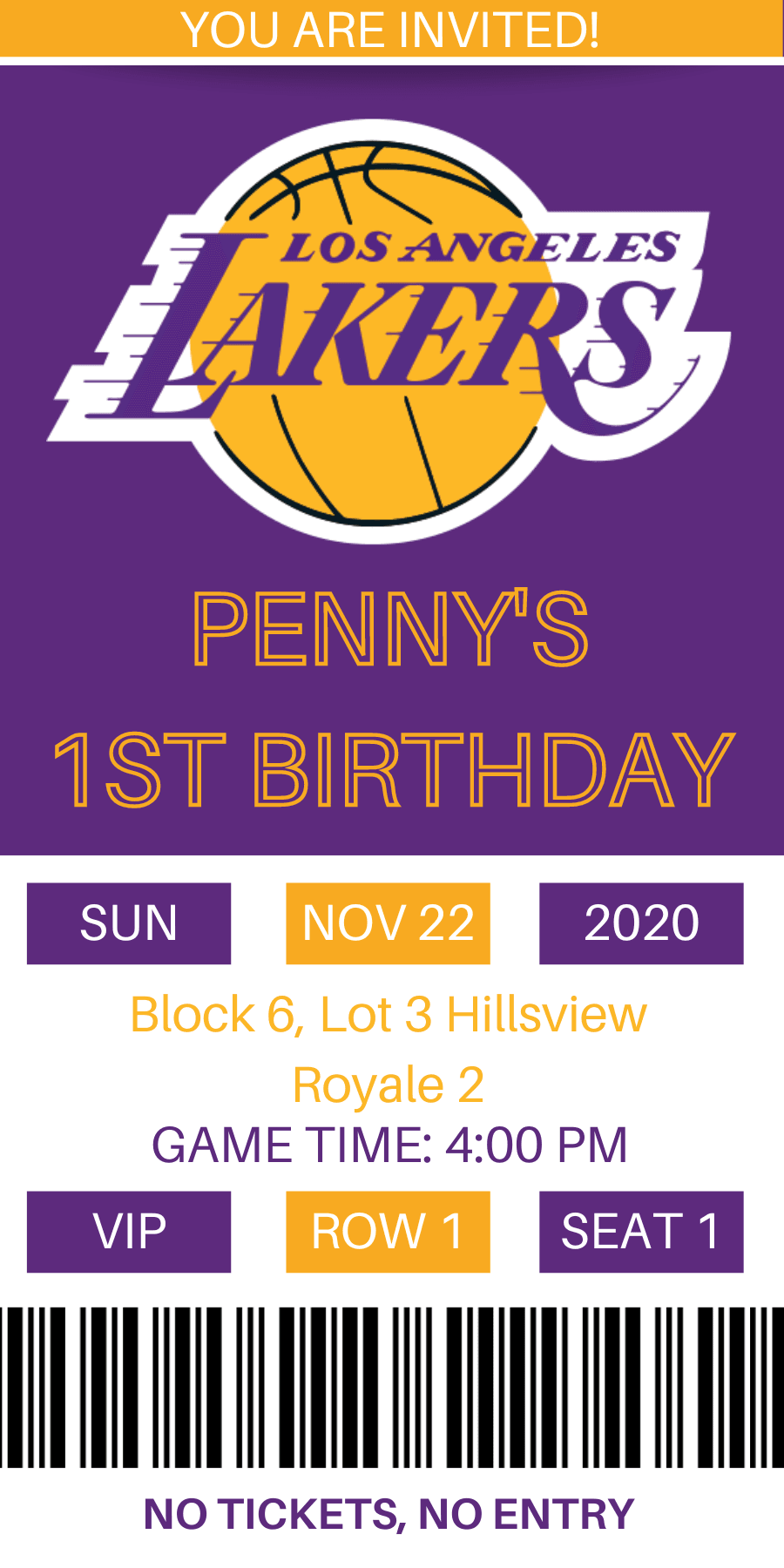 Invitaciones De Cumpleaños De Los Lakers
