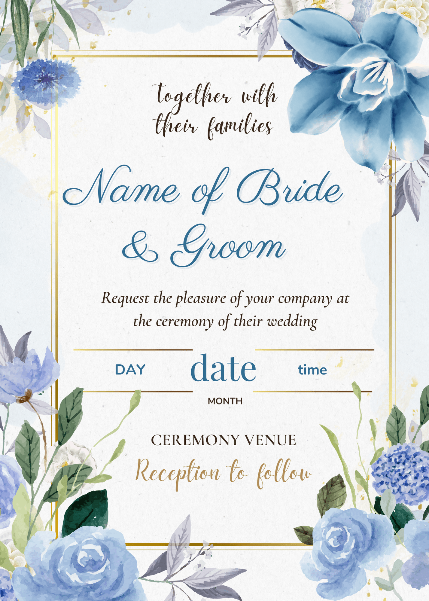 Blue Wedding Invitation Templates Printable Caricature Type Wedding