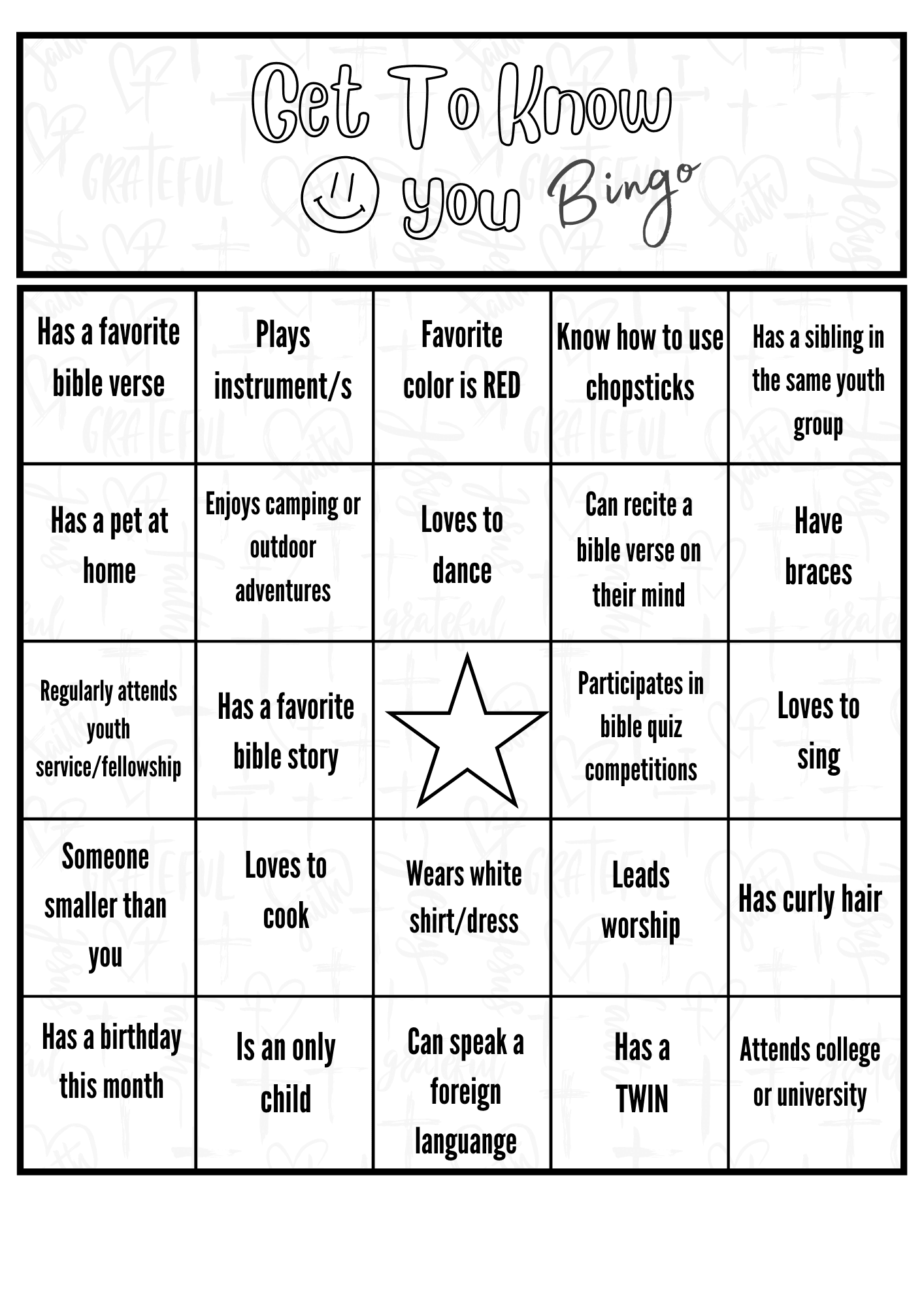 Human Bingo For Teens