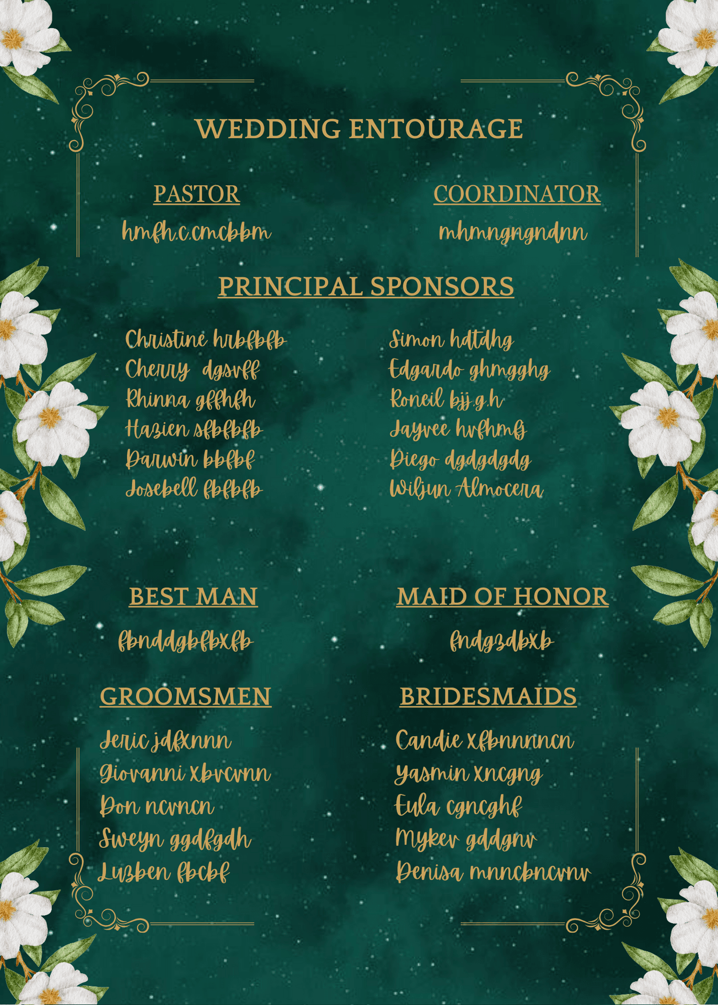 Wedding Entourage Sample Format