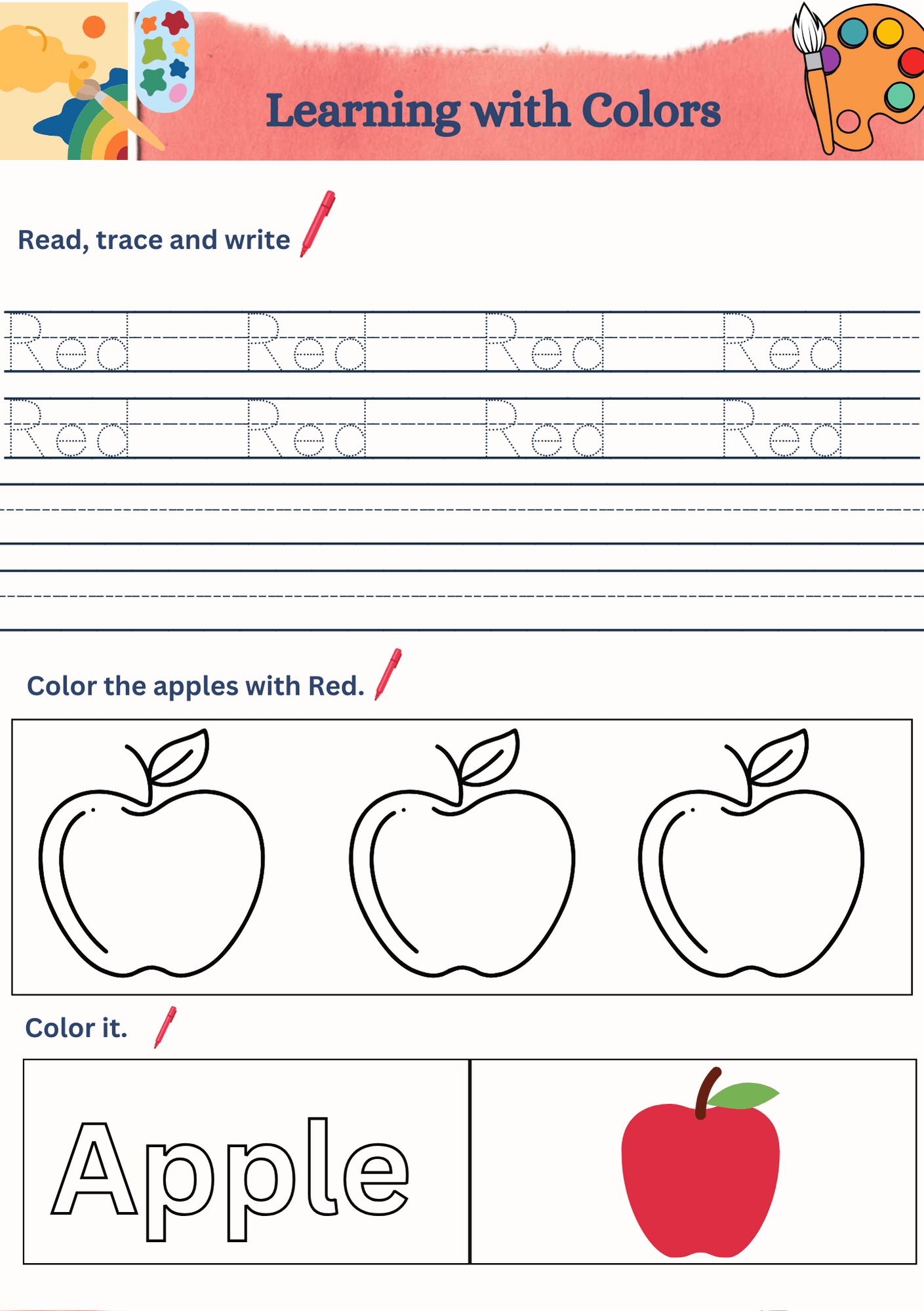 Red Apple Coloring Page Farm Preschool Module Week 1
