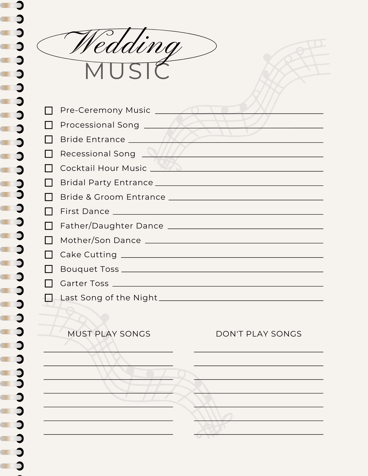 Wedding Reception Music Template Free Custom Printable Wedding