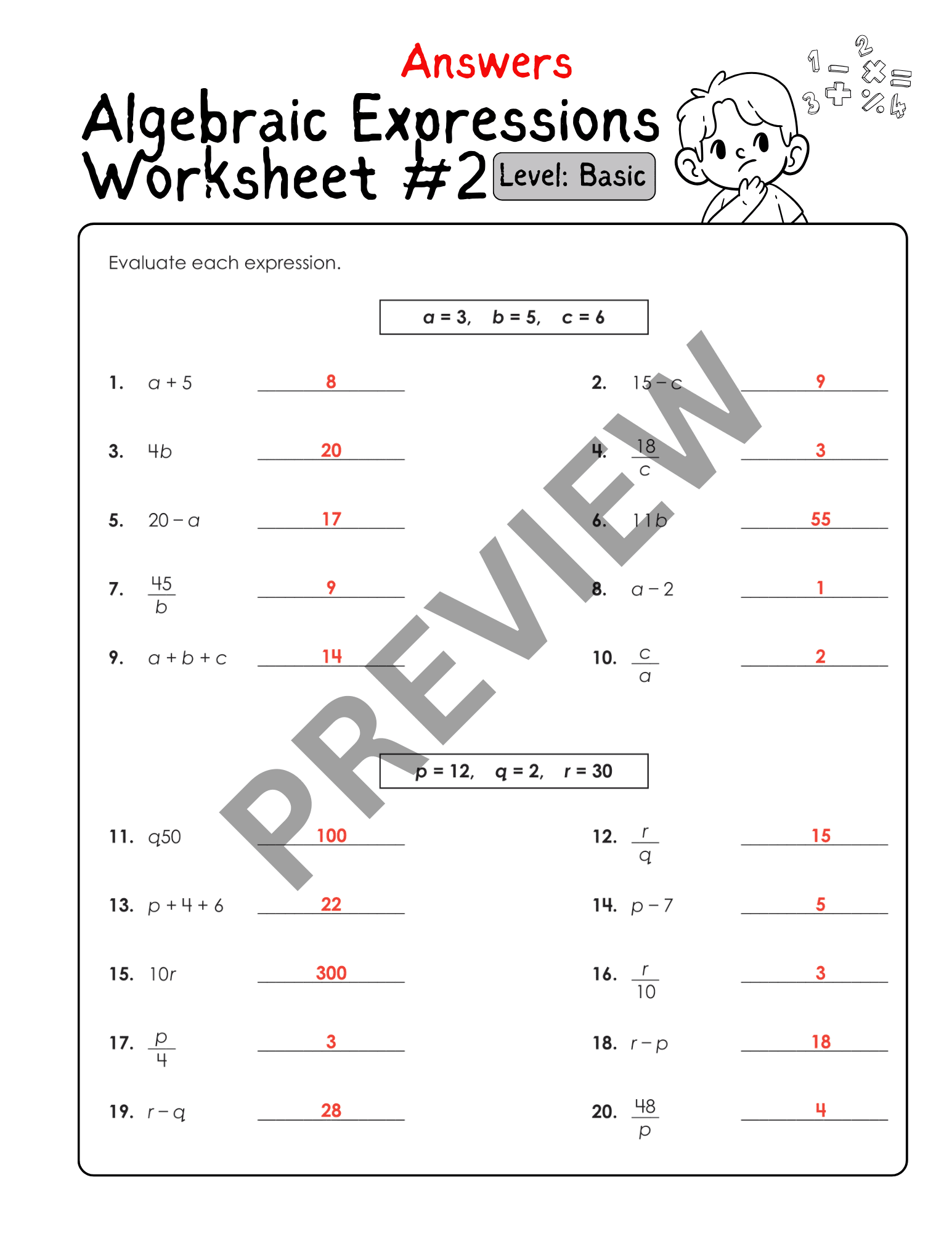 Expressions And Equations Worksheets
