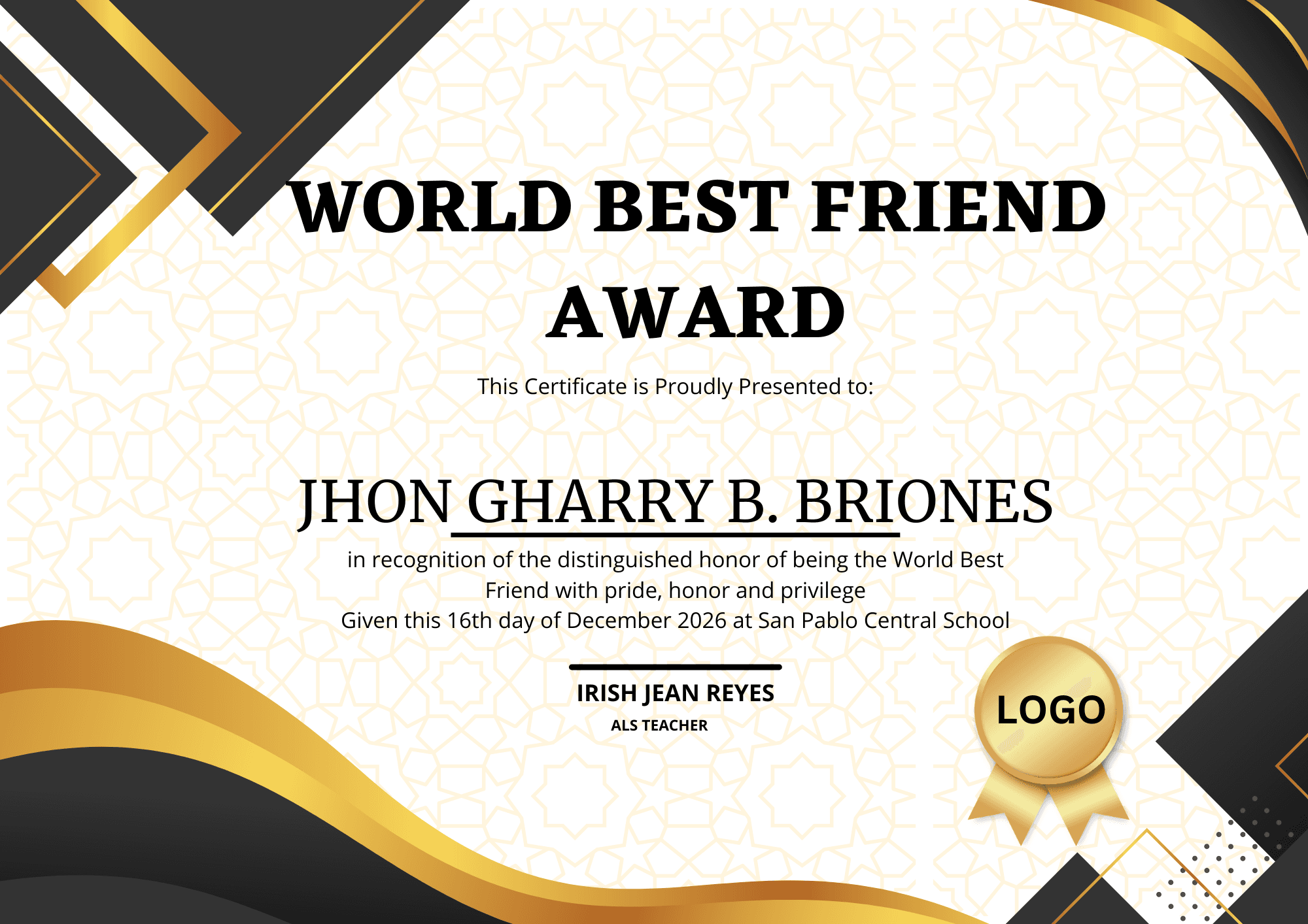 Best Friend Certificate Templates