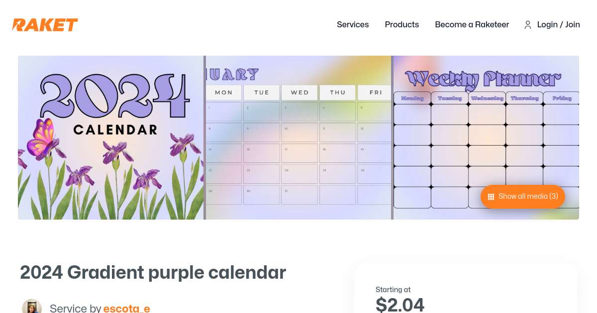 2024 Gradient purple calendar by escota_e - Raket.PH