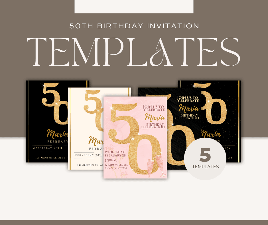 Invitation 50th Printable Templet Editable ANY AGE Surprise Birthday