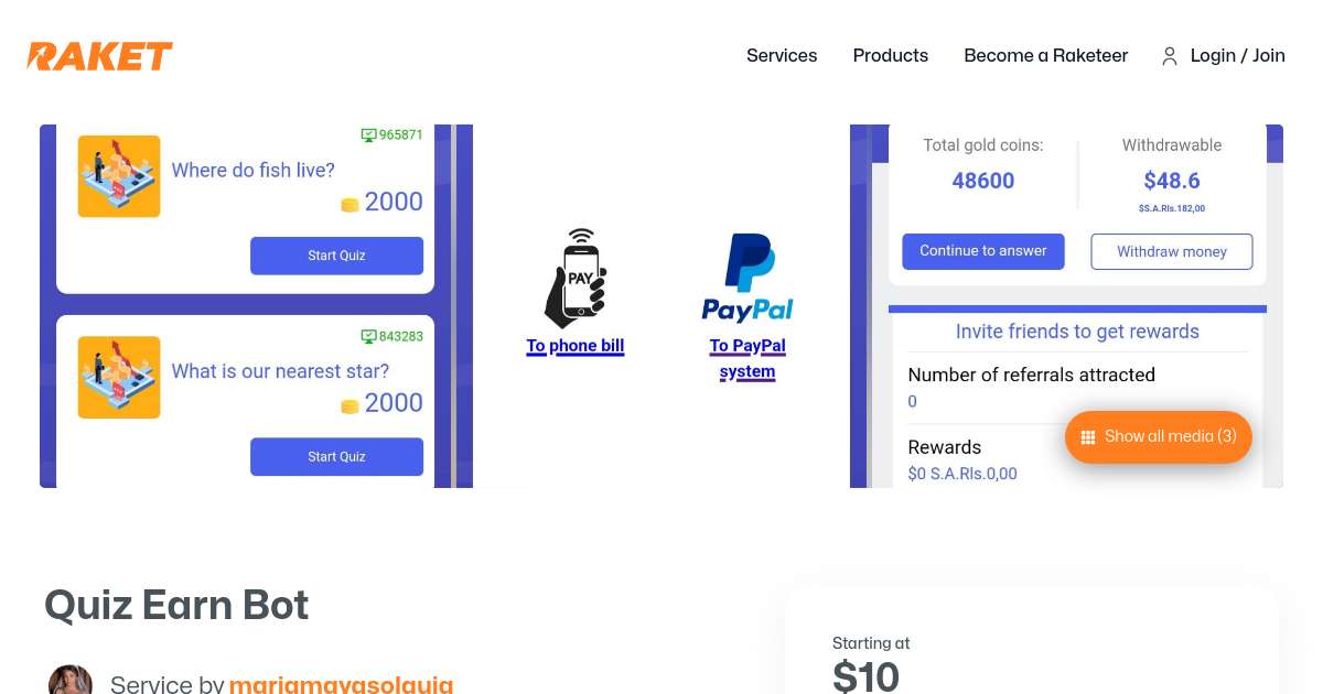 Quiz Earn Bot by mariamayasolquia - Raket.PH