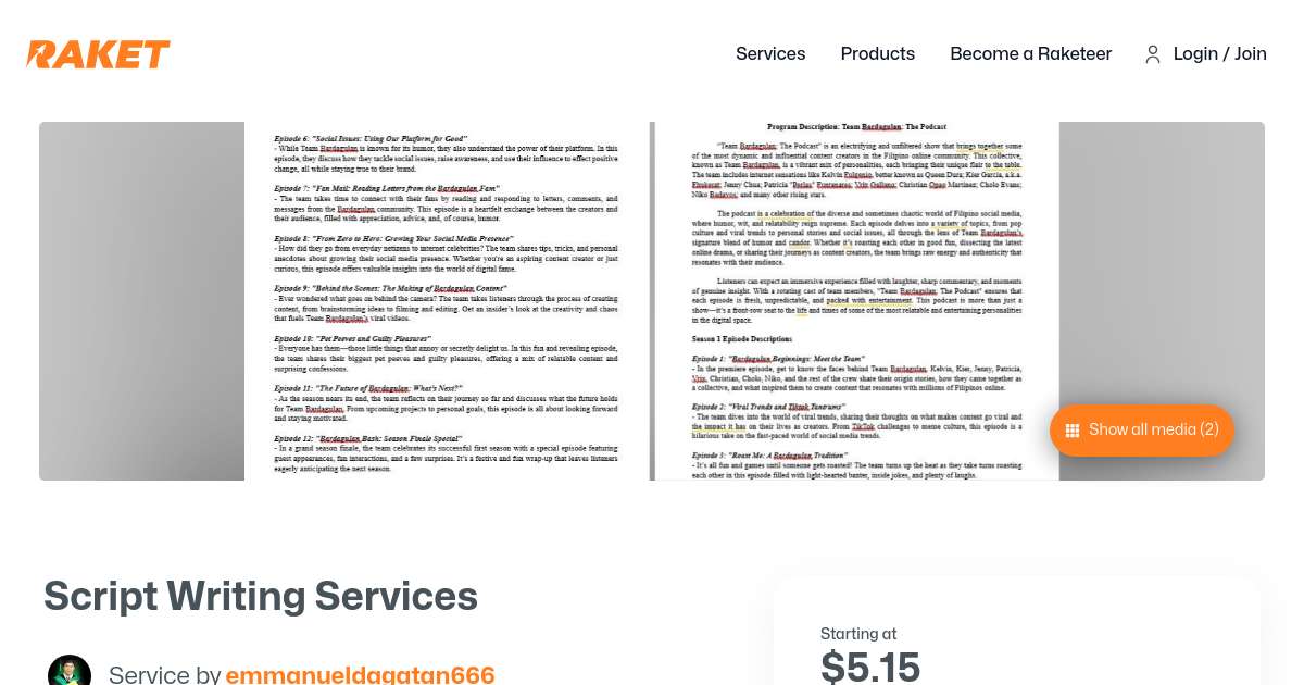 Script Writing Services by emmanueldagatan666 - Raket.PH
