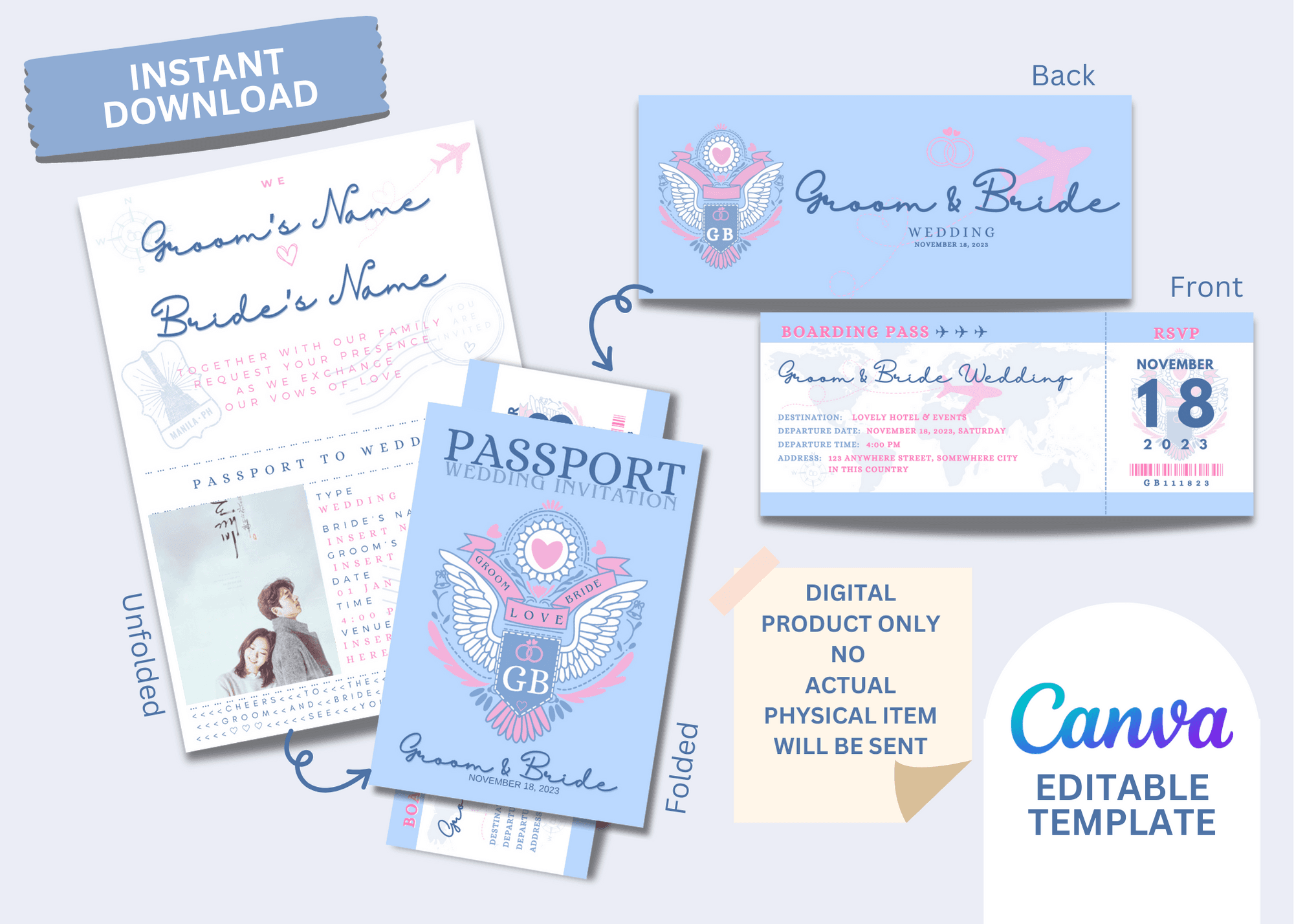 Light Blue Wedding Invitations Boarding Pass Style 29+ Boarding Pass