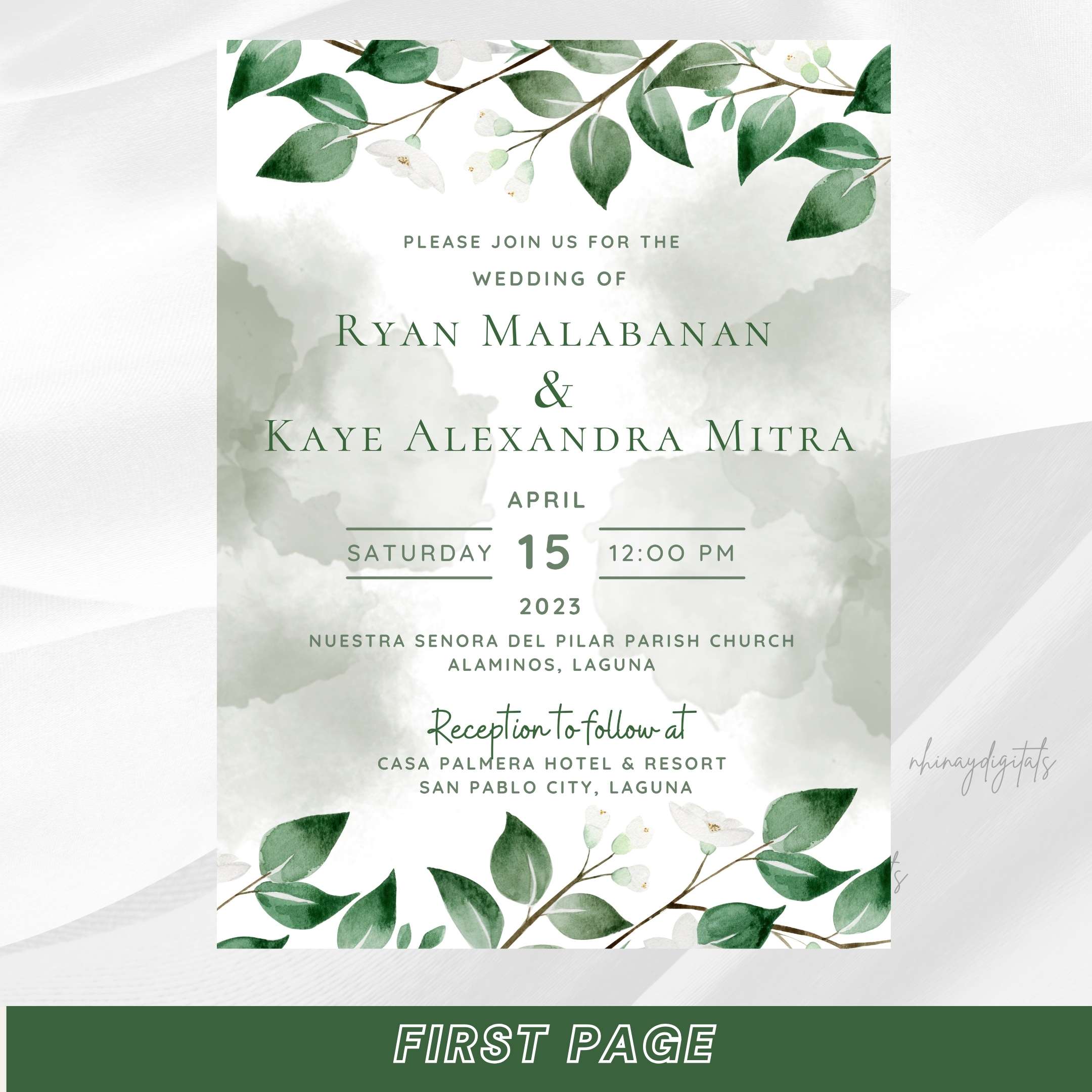 For Green Leaf Invitation Sage Green Eucalyptus Wedding Invitation