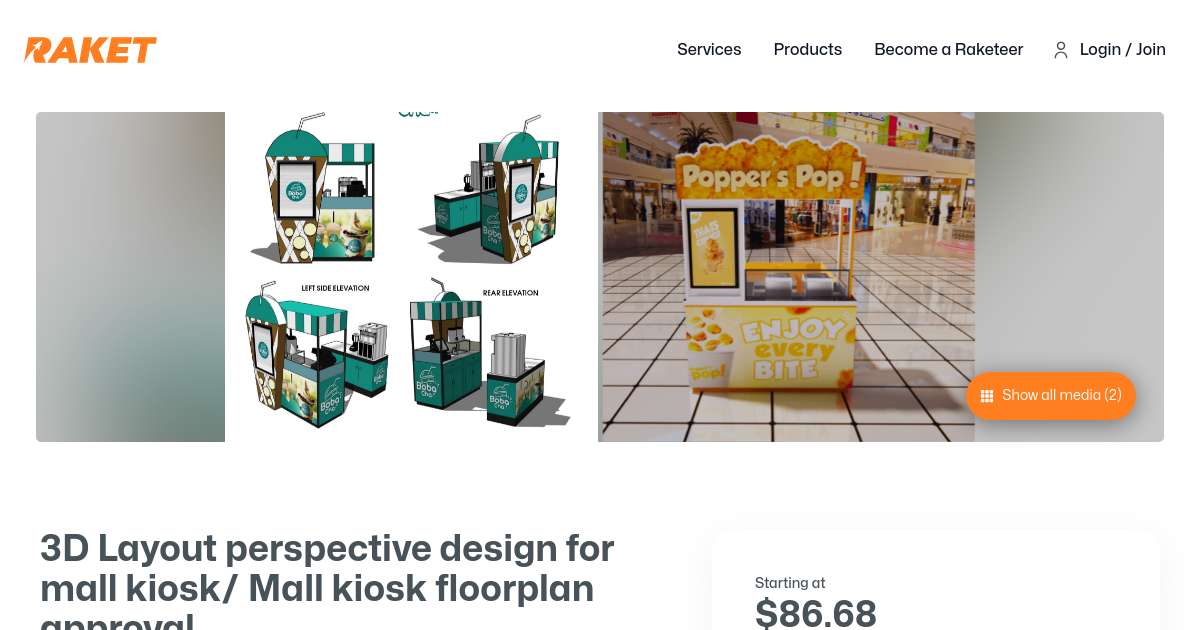 3D Layout perspective design for mall kiosk/ Mall kiosk floorplan ...