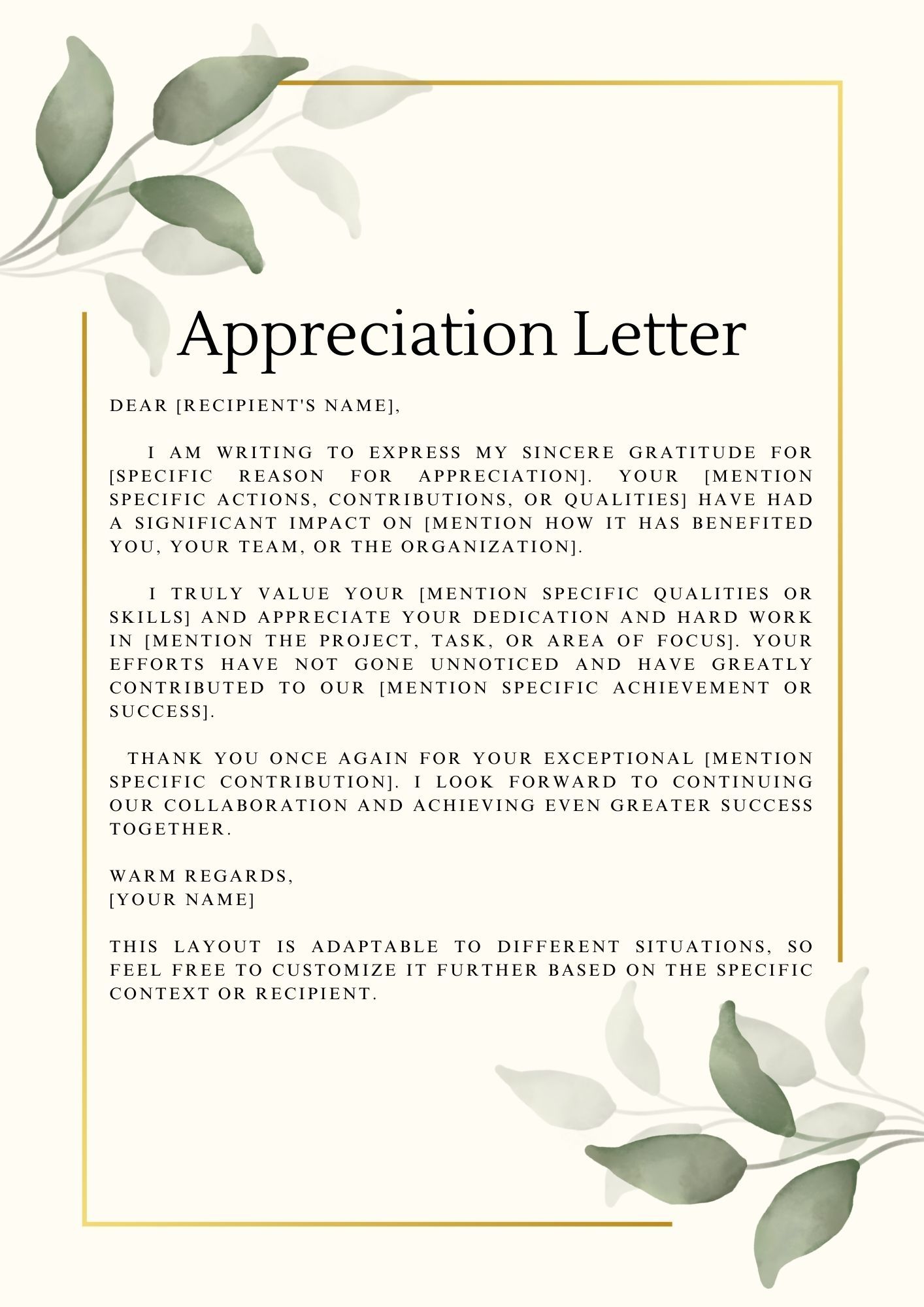 Appreciation Letter To Employee Letter