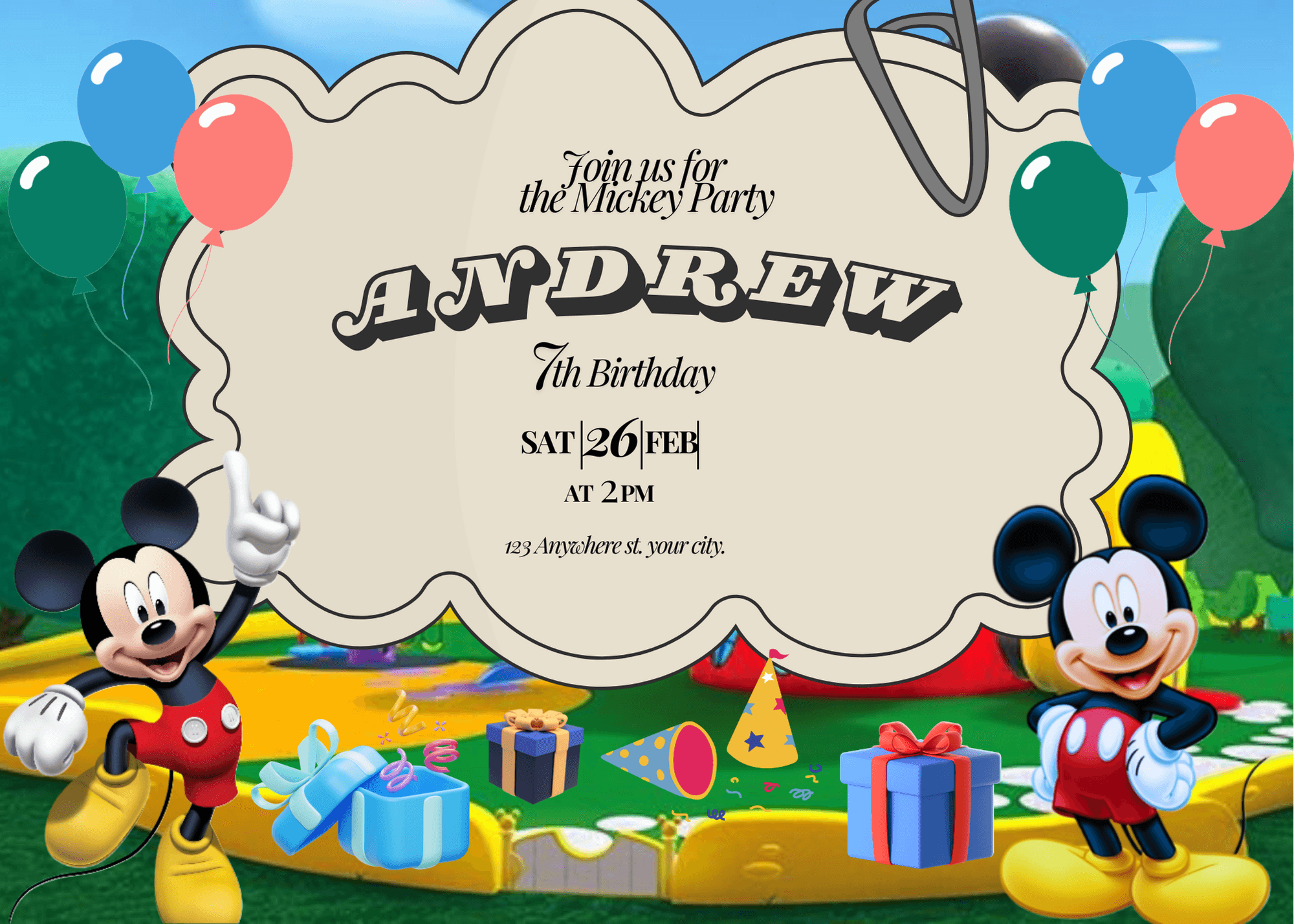 Free Printable Cheerful Mickey Mouse Birthday Invitation Templates