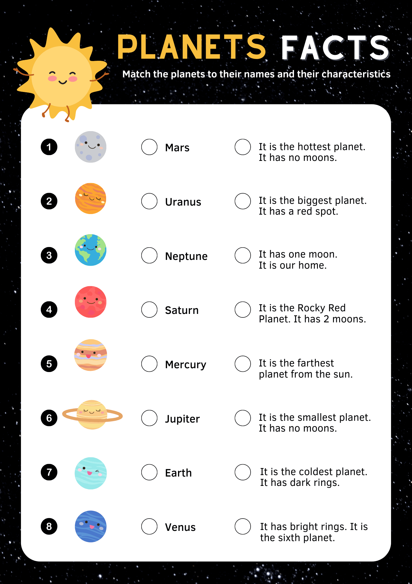 Planets Matching Worksheet