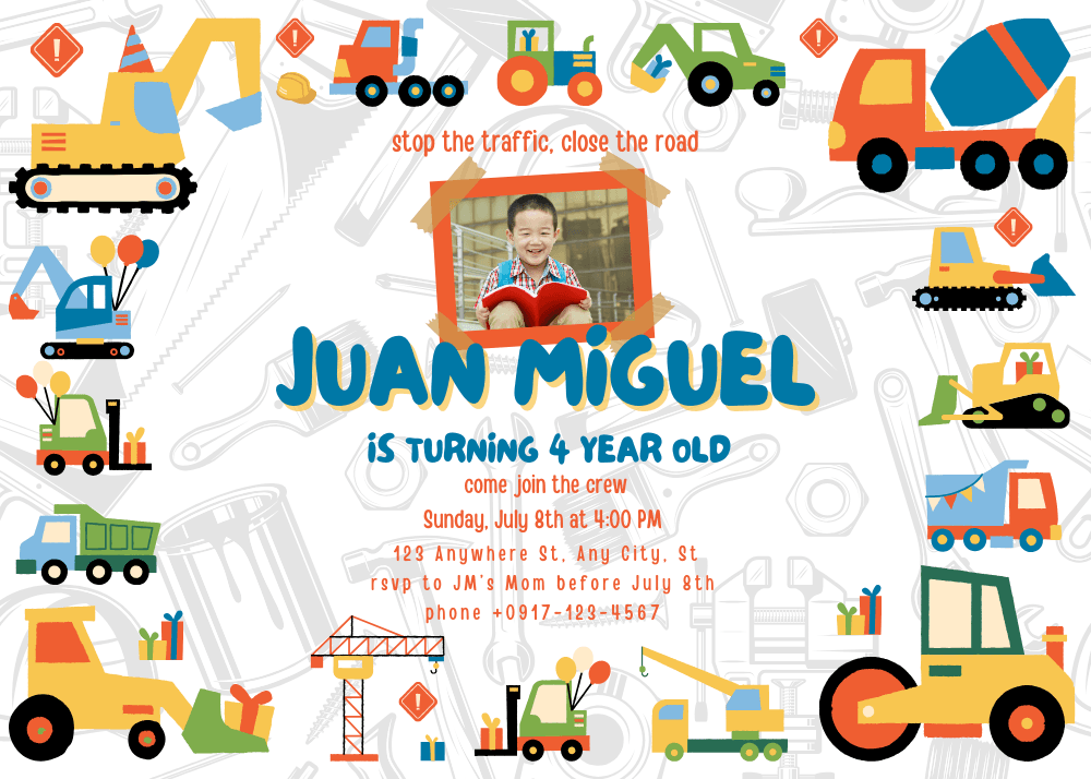 Construction Birthday Invitation Template