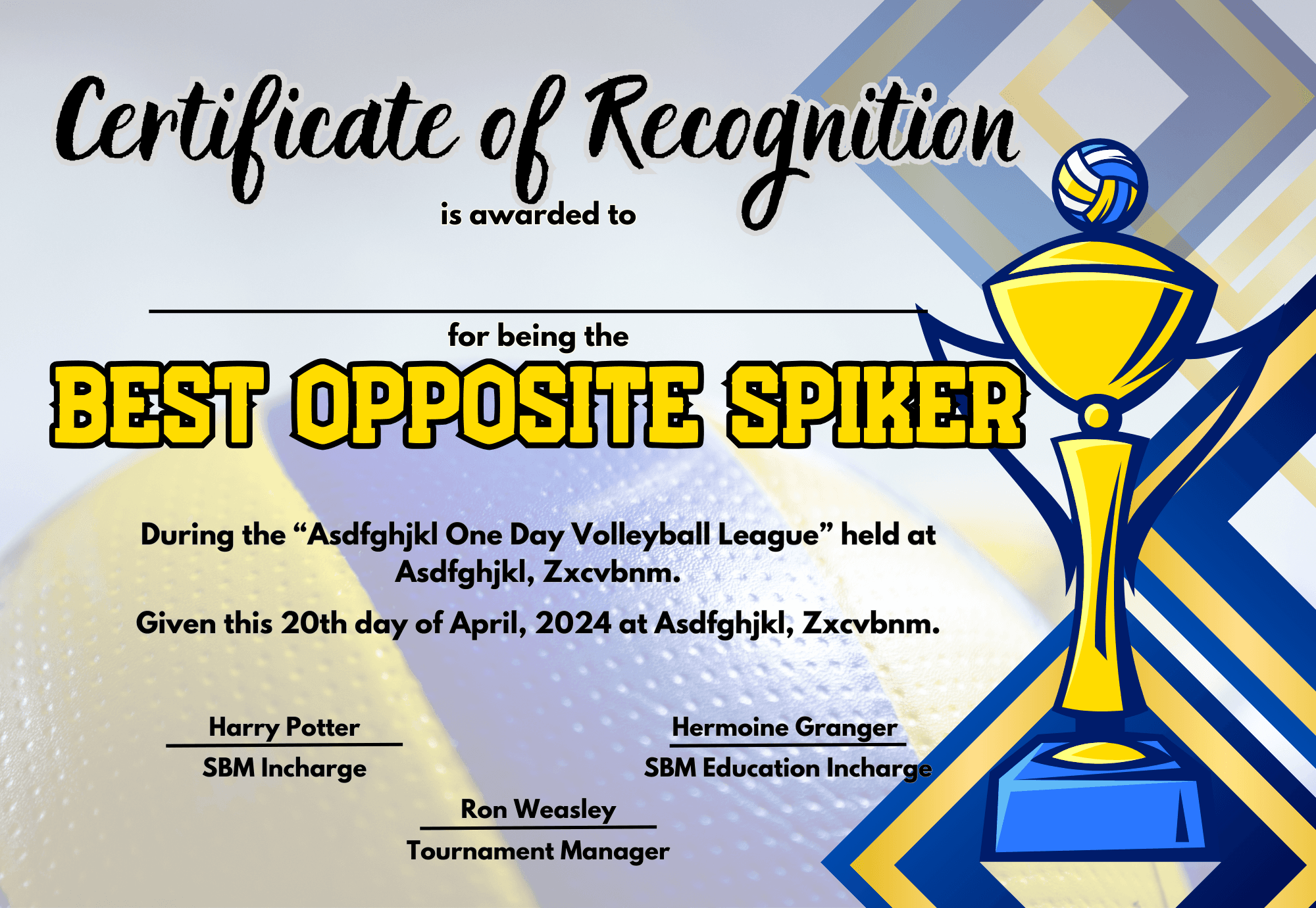 Volleyball Team Certificates Sports Certificate Ideas & Types