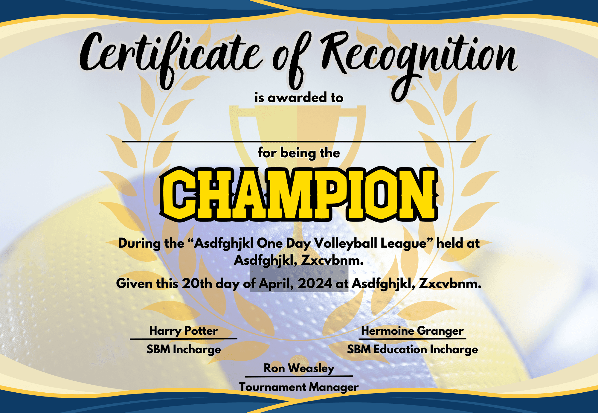 Volleyball Team Certificates Sports Certificate Ideas & Types