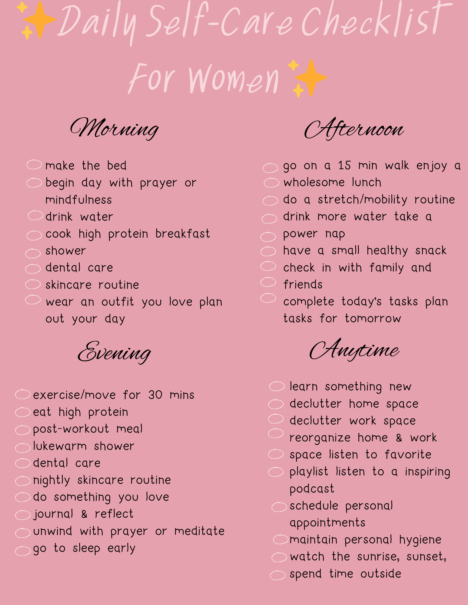 Personal Self Care Plan
