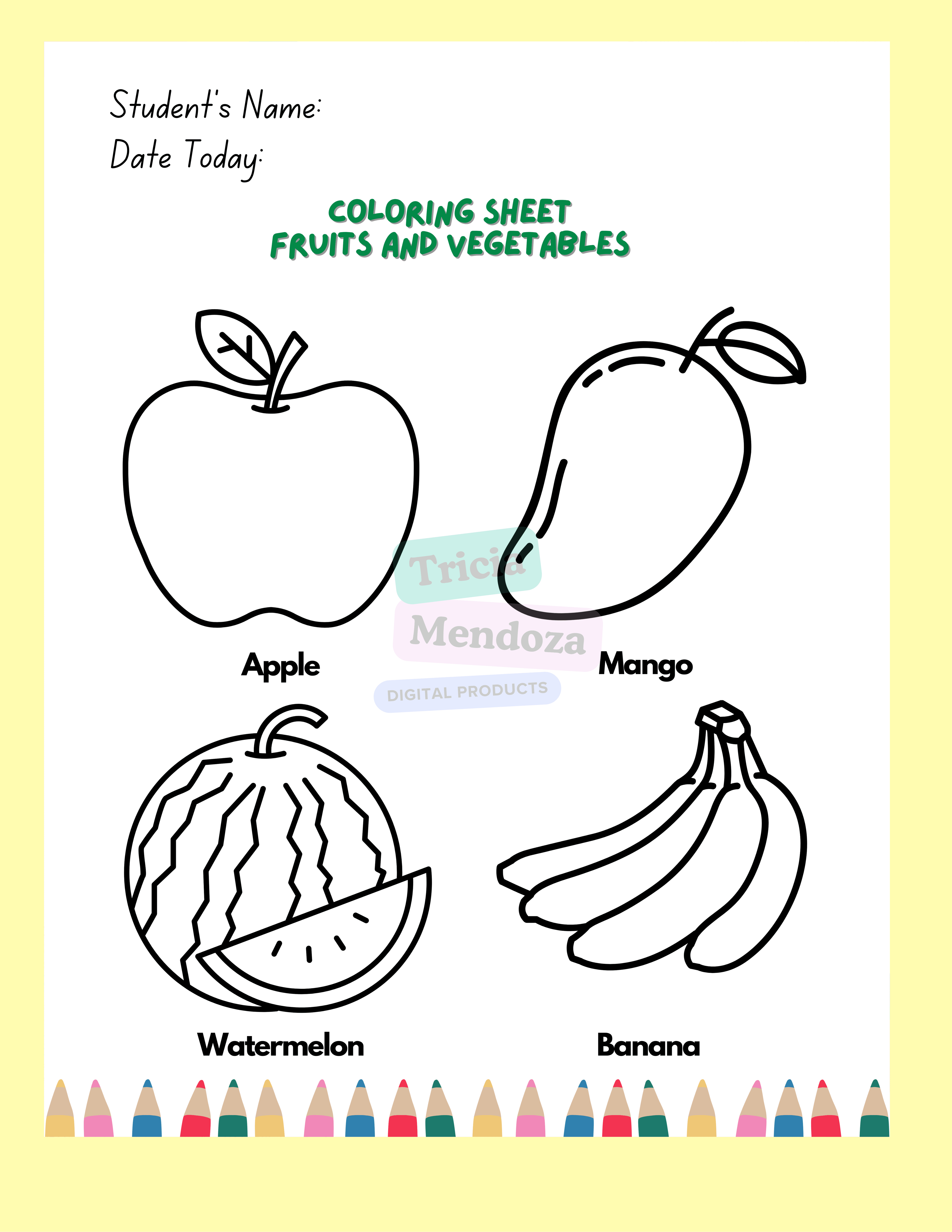 kindergarten fruits and vegetables coloring pages
