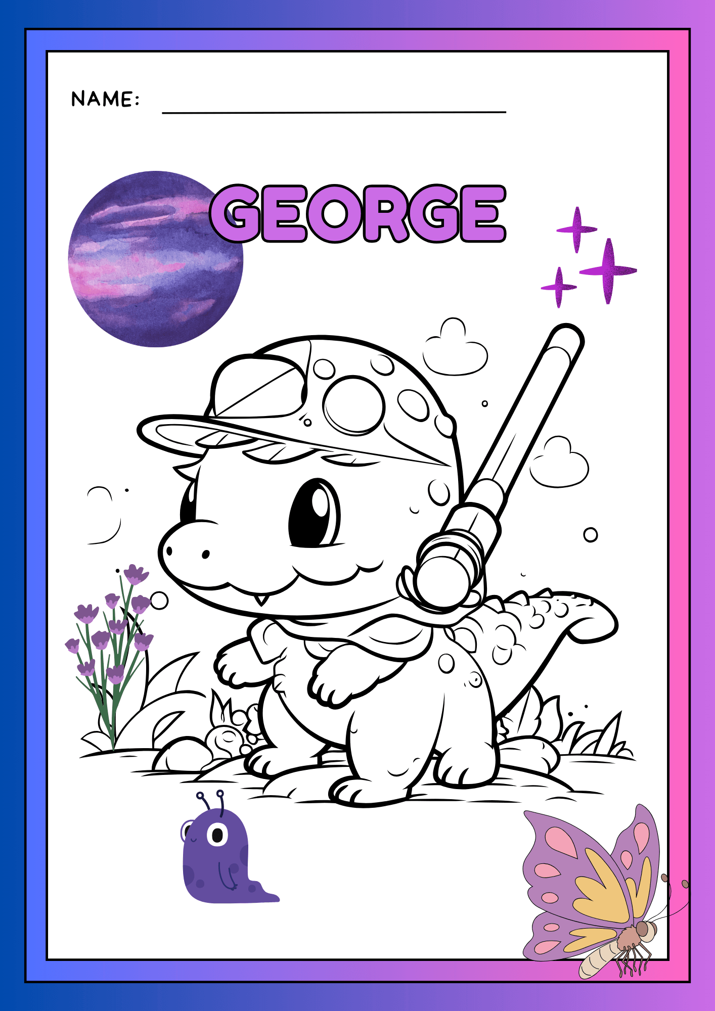 coloring page purple dinosaur
