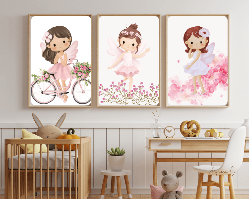 Pink Fairy Nursery Murals Fairy Princess Print Set Of 3 Wall Art