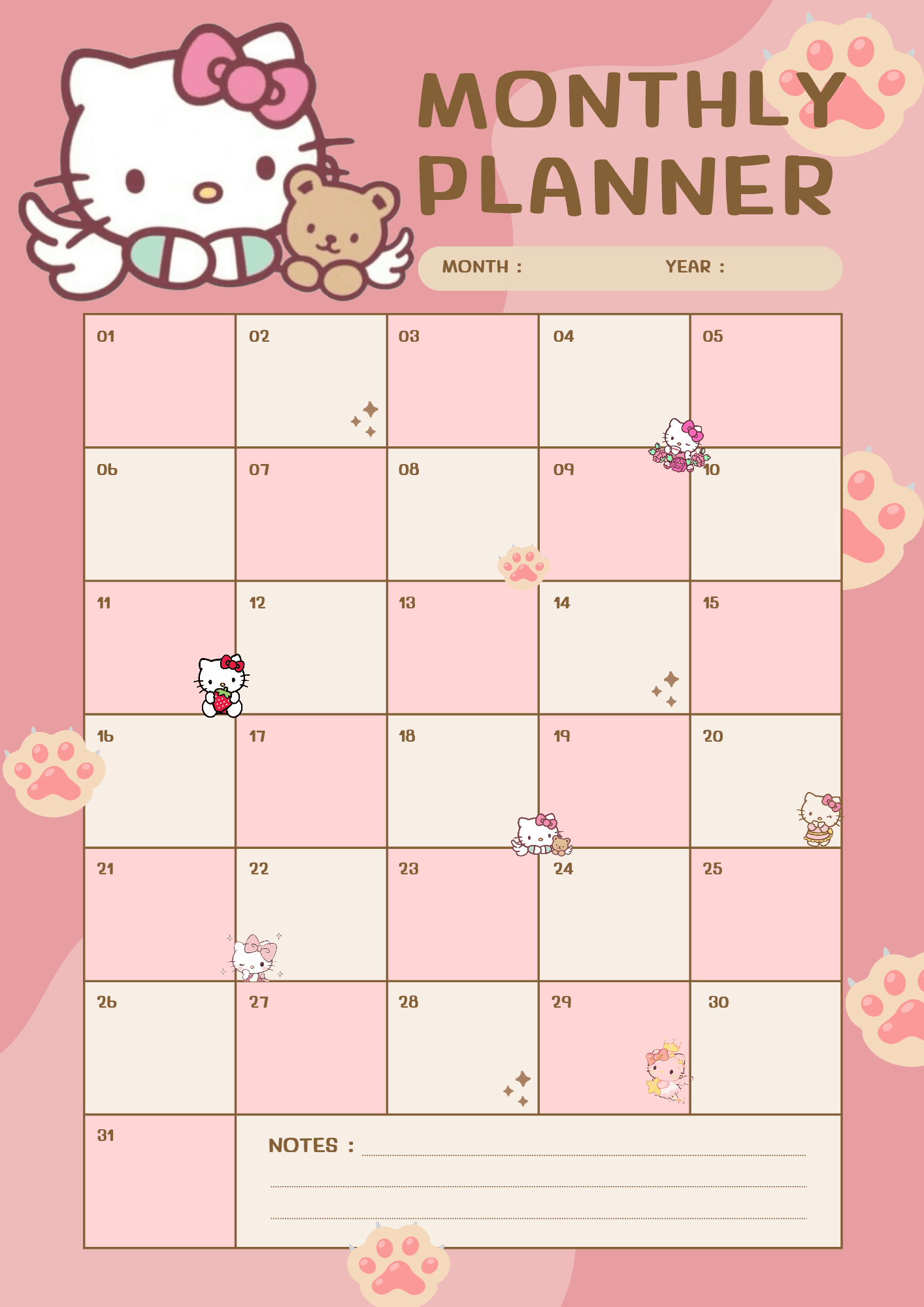 Hello Kitty Planner Template My Melody Weekly Schedule | Study Planner