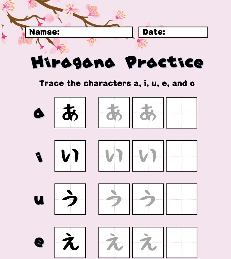 Japanese Alphabet Worksheets