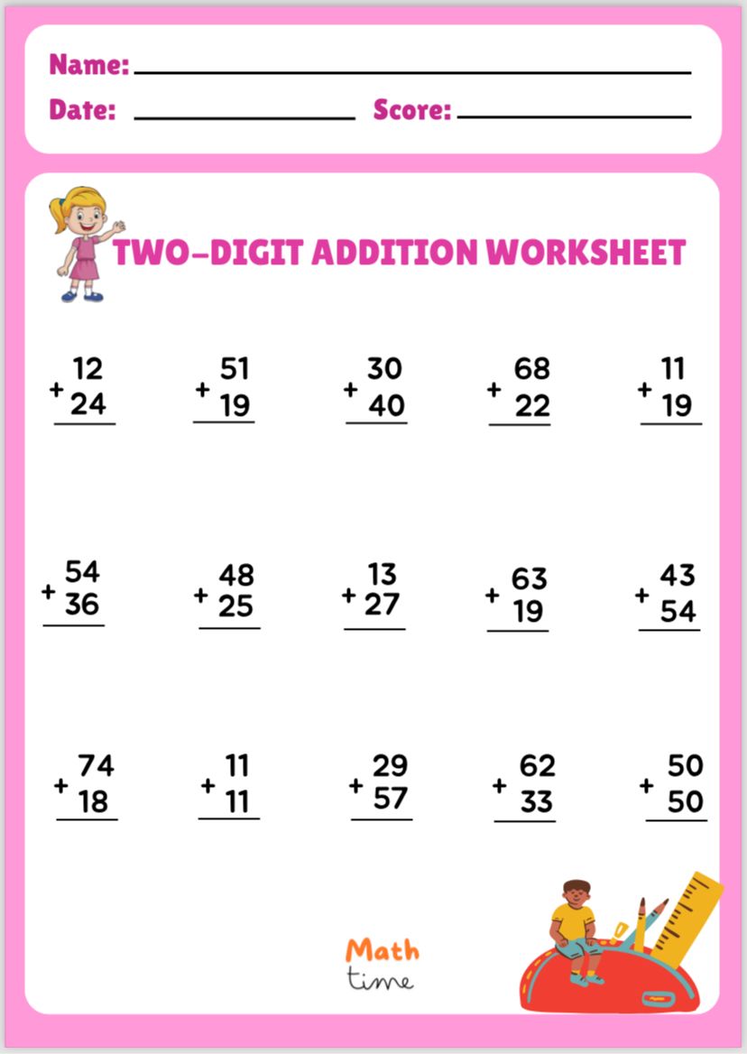 Free 2 Digit Addition Worksheets Color By Addition Worksheet Free