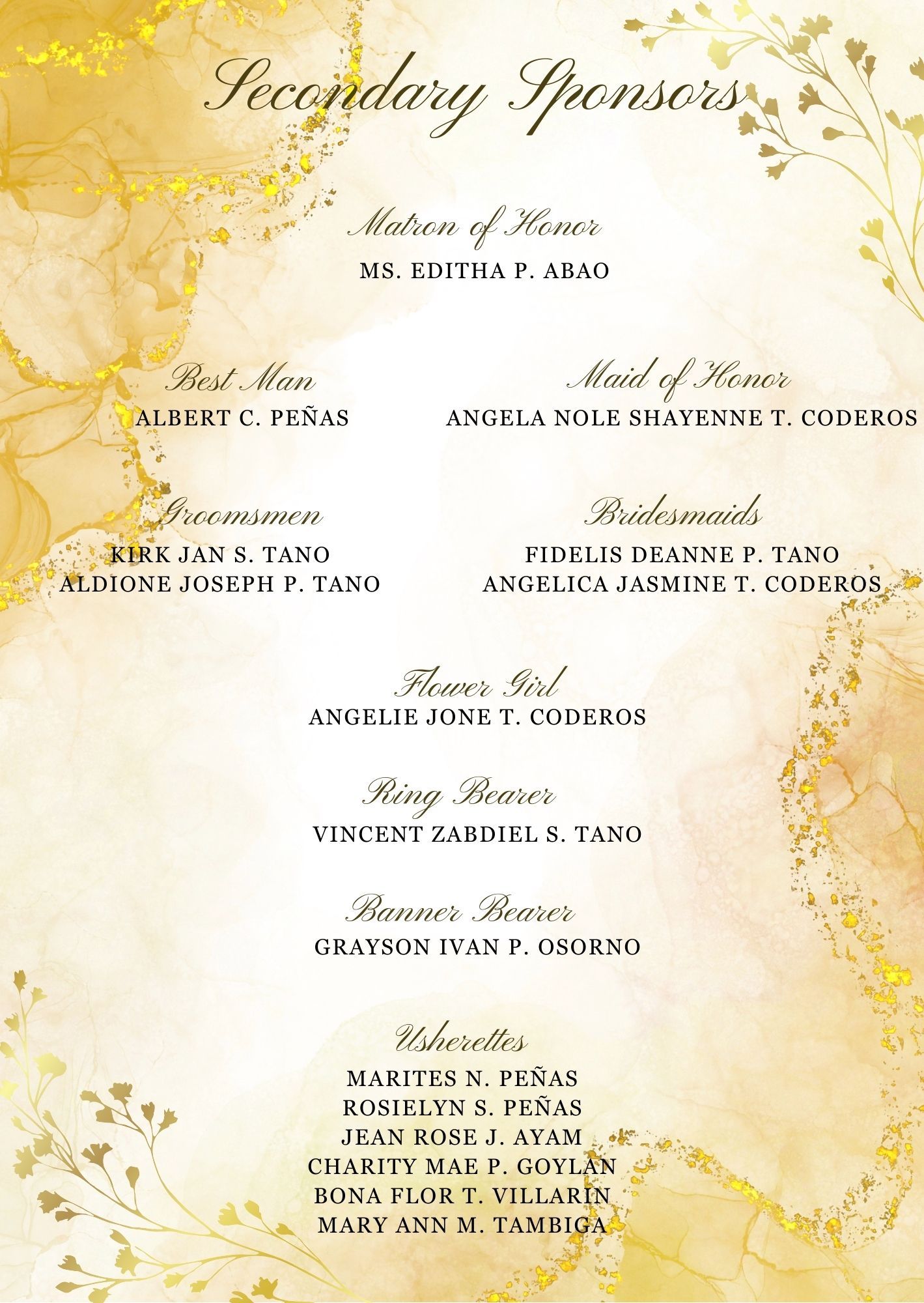 List Sponsors Wedding Invitation