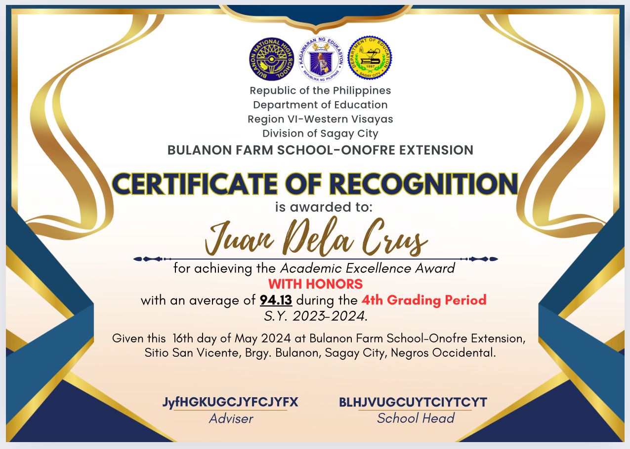 Academic Excellence Certificate