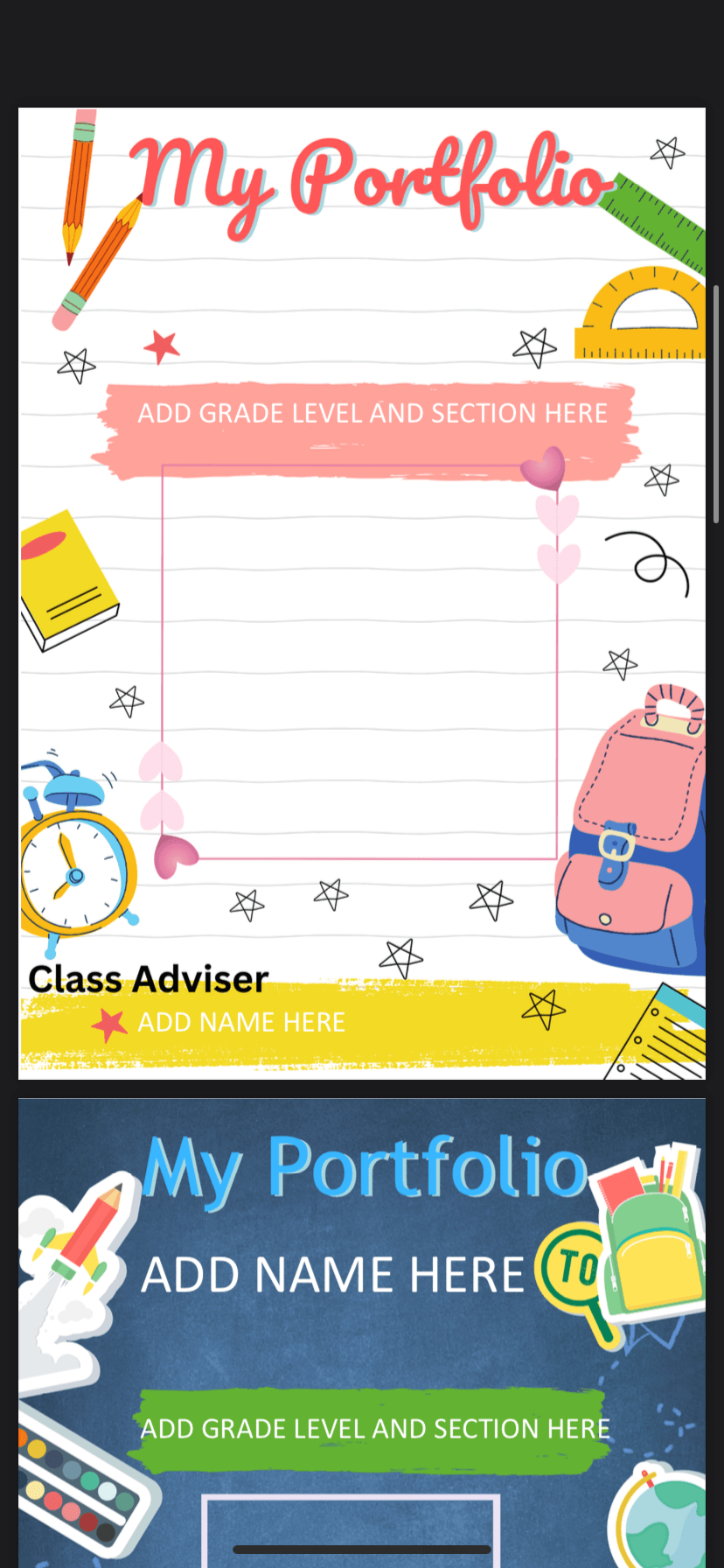 Portfolio Cover Page Template For Kids