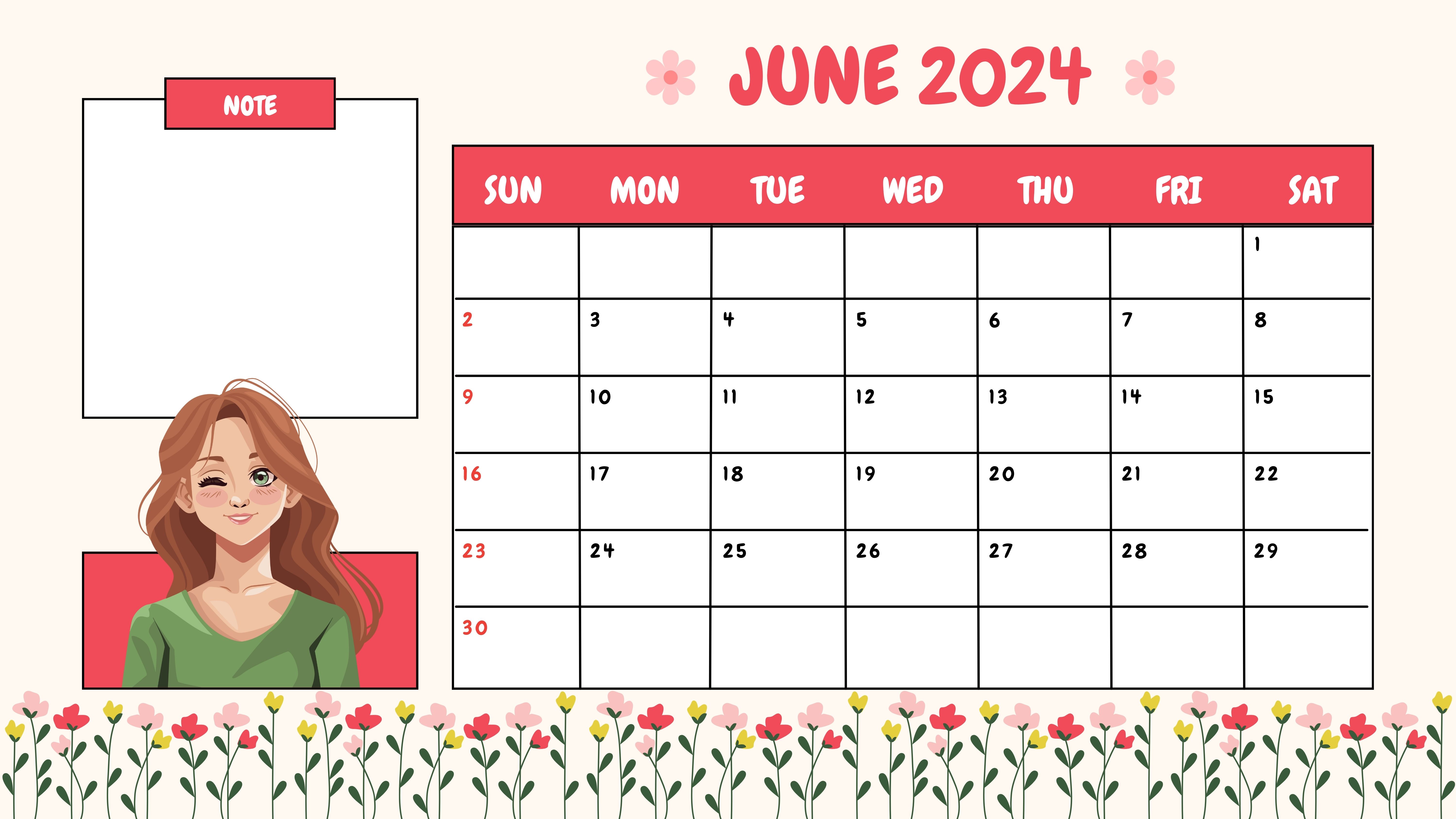 Printable Calendar June 2024 For Kids