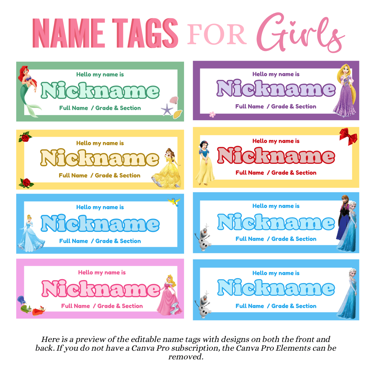 Name Tag Design For Girls Name Tag For Kids Vector Illustration