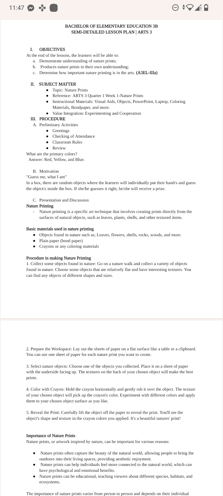 Semi Detailed Lesson Plan For Mapeh Example Semi Detailed Lesson Plan