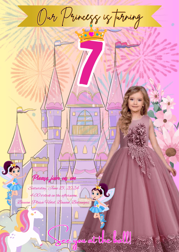 Princess Invitation Card For 7th Princess Birthday Party 20 Sets