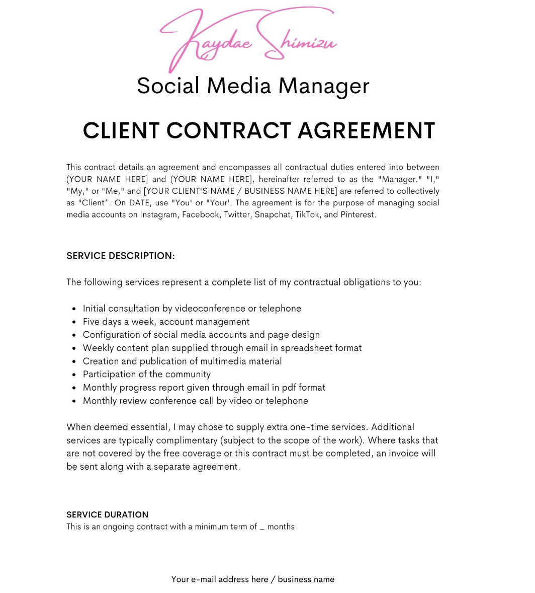 Social Media Agreement Template