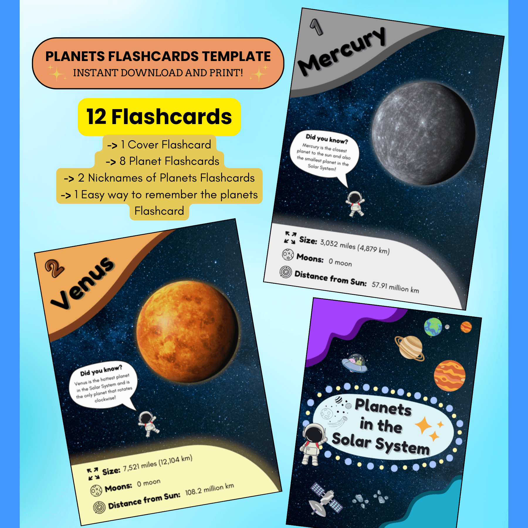 Solar System Flash Cards Printable Flash Cards