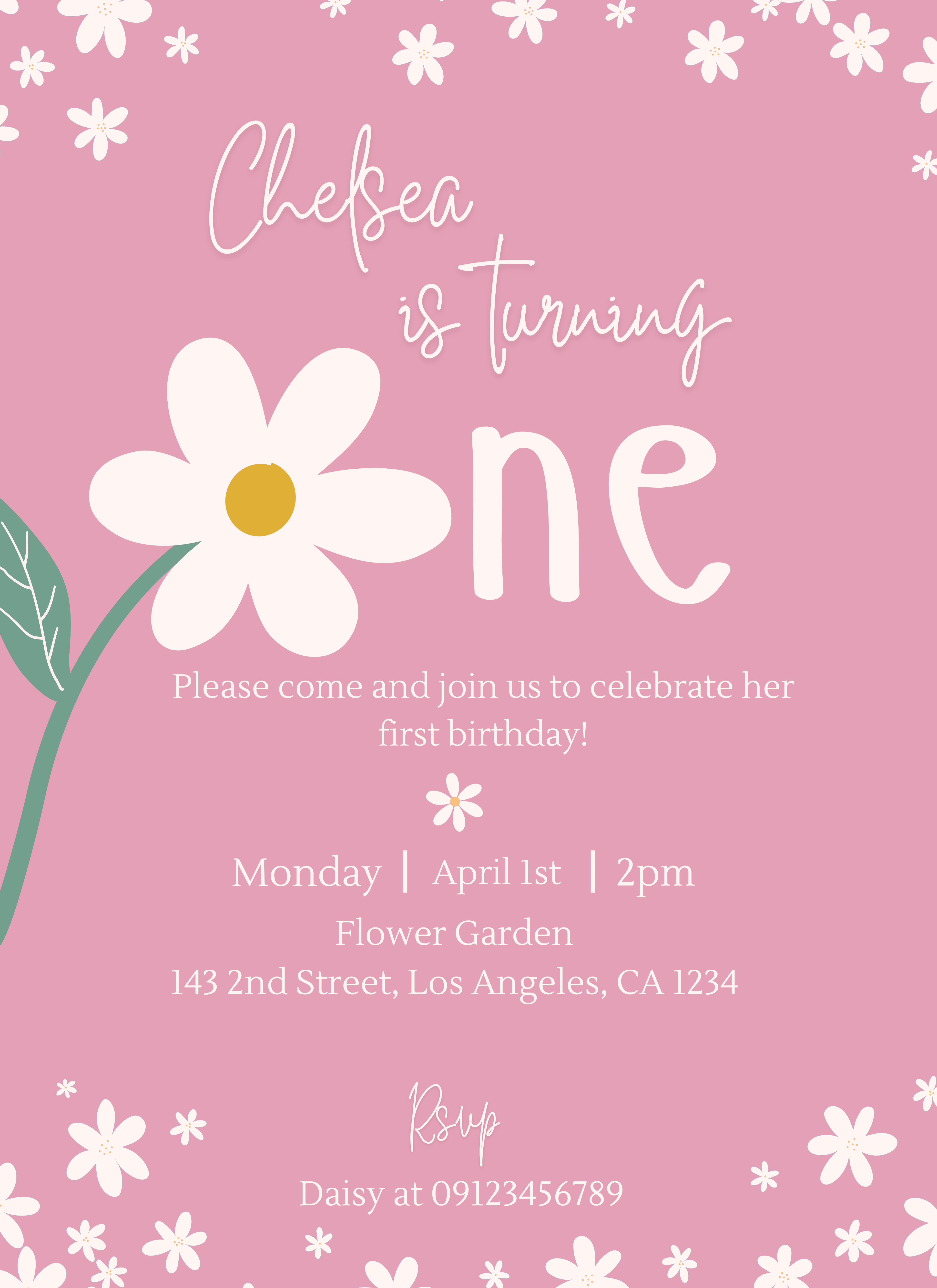1st Birthday Daisy Invitations Editable Daisy Birthday Party