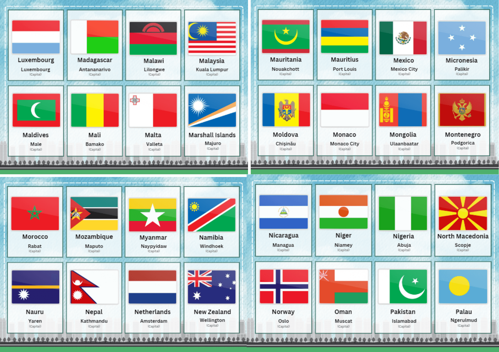 Flags Of The World With Names And Capitals Capitals Of The World Map