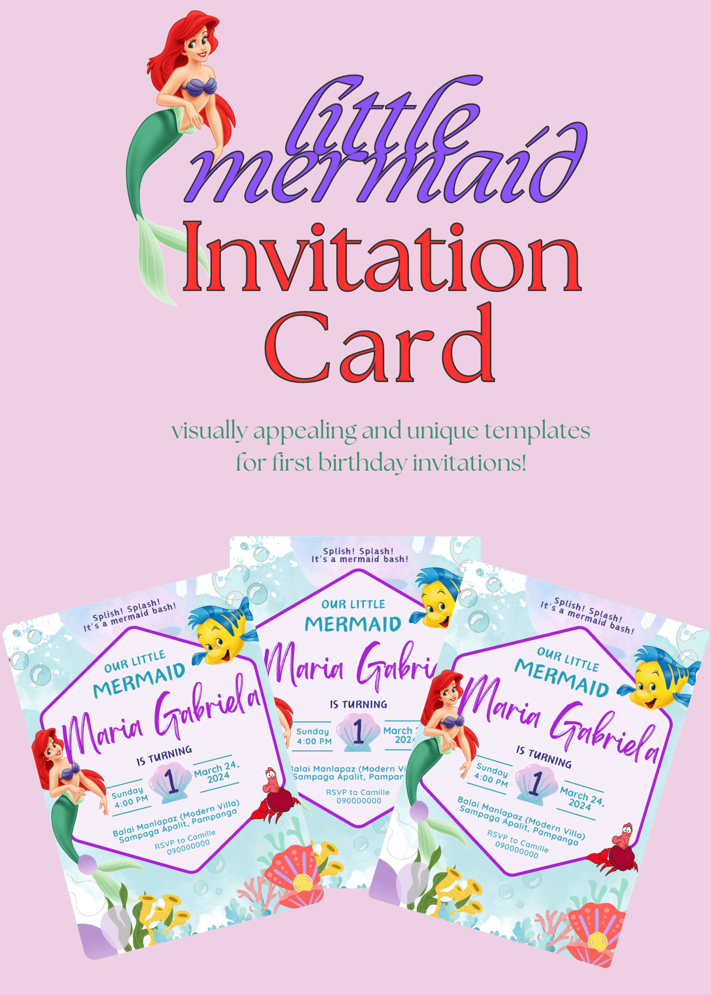 Mermaid First Birthday Invitation Wording